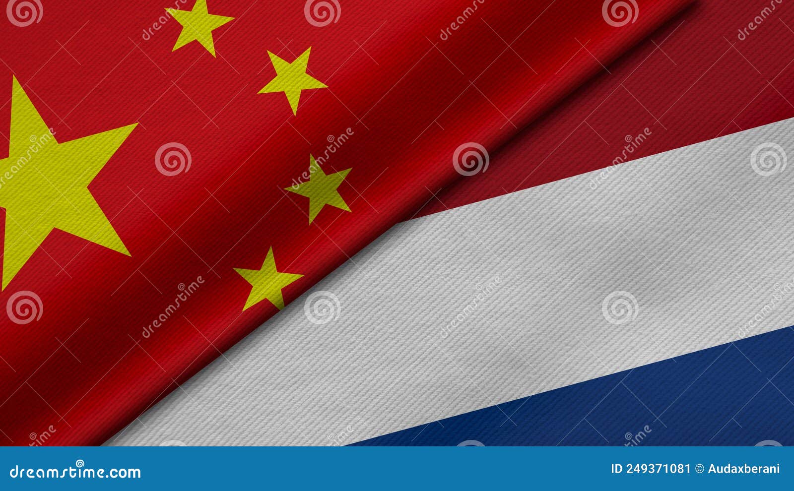 3D Rendering of Two Flags from China and Netherlands with Fabric ...