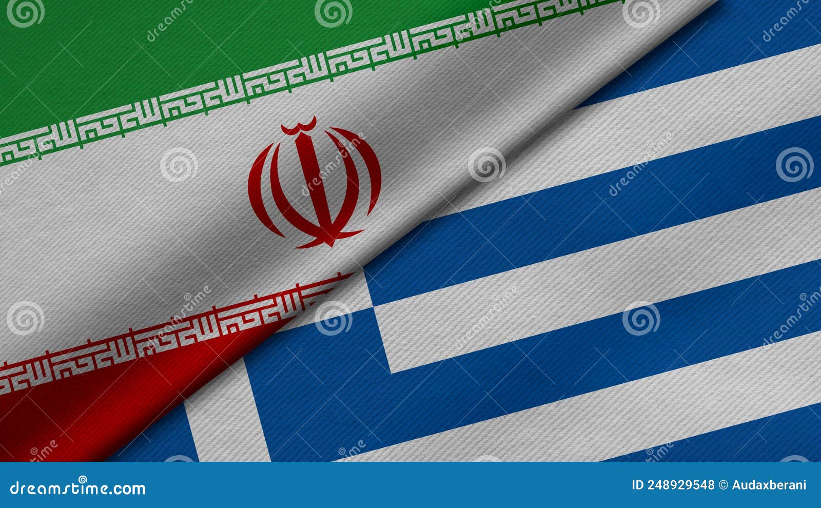 3D Rendering of Two Flags from Islamic Republic of Iran and Greece ...