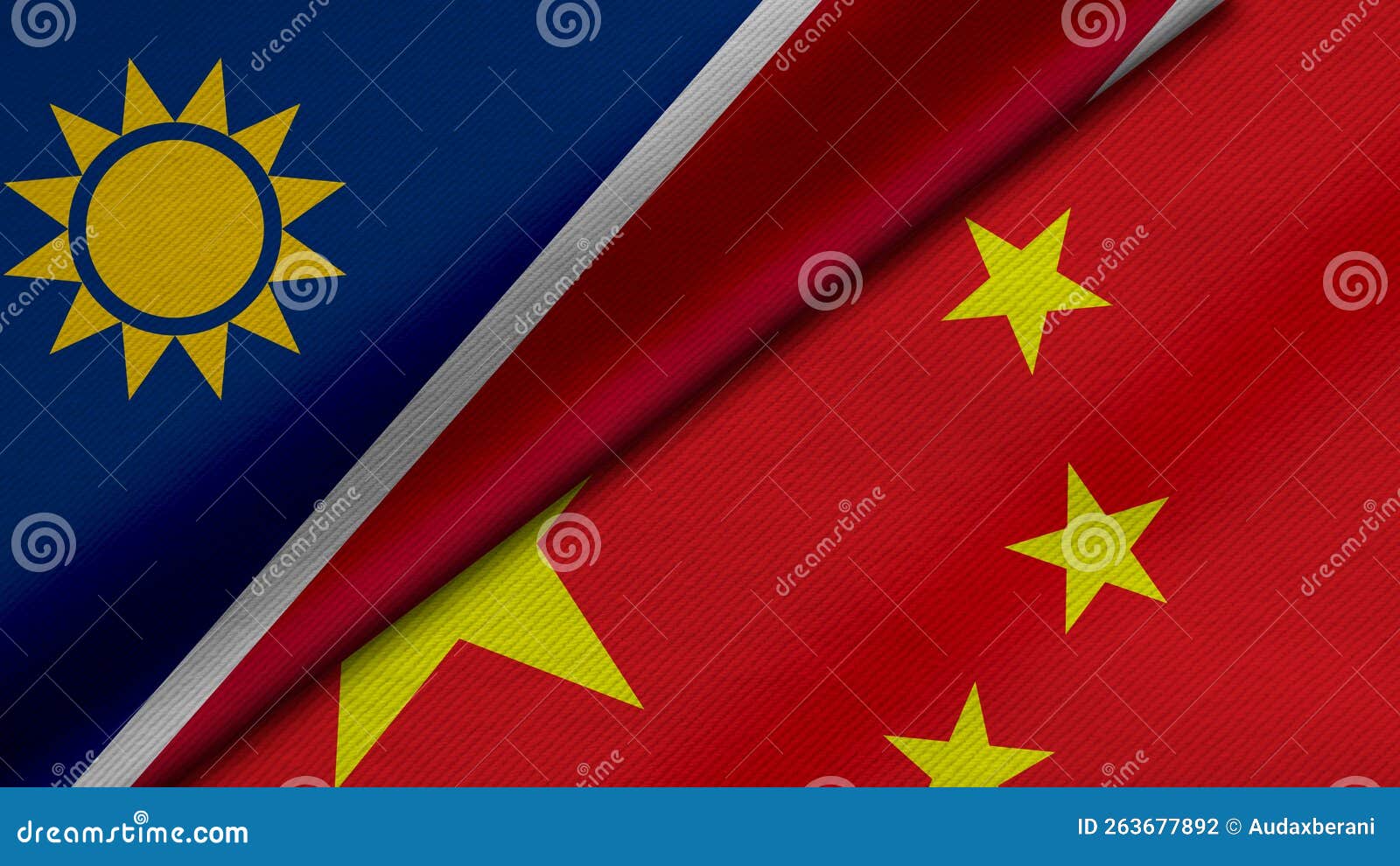 3D Rendering of Two Flags from Republic of Namibia and China Together ...
