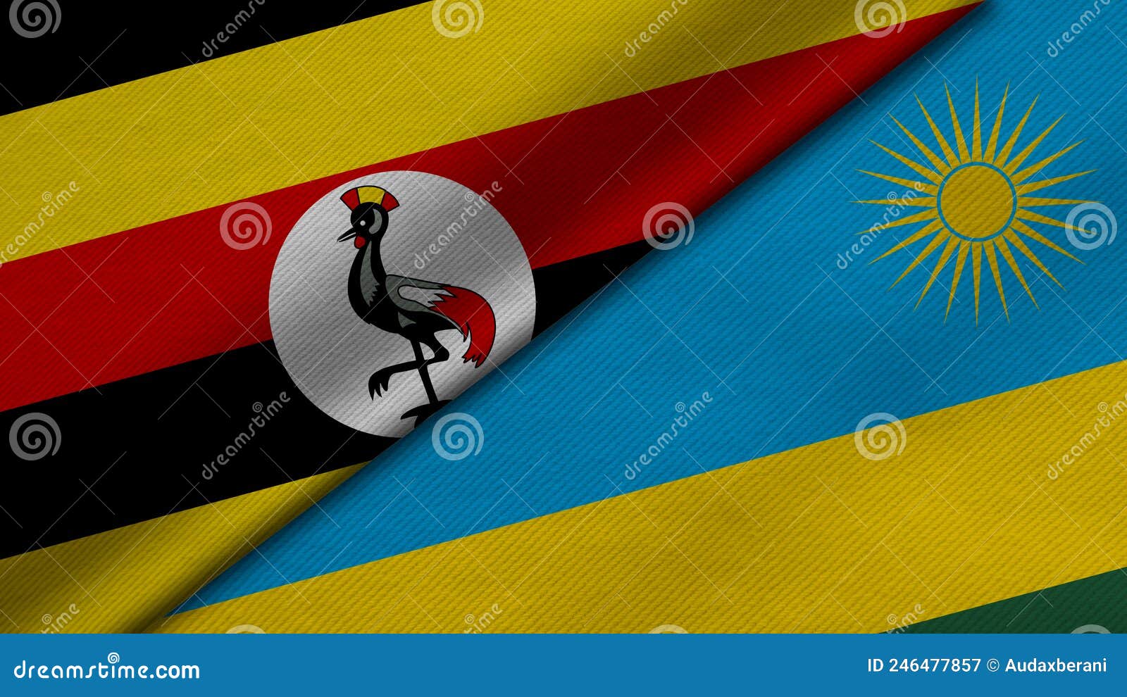 3D Rendering of Two Flags from Republic of Uganda and Republic of ...
