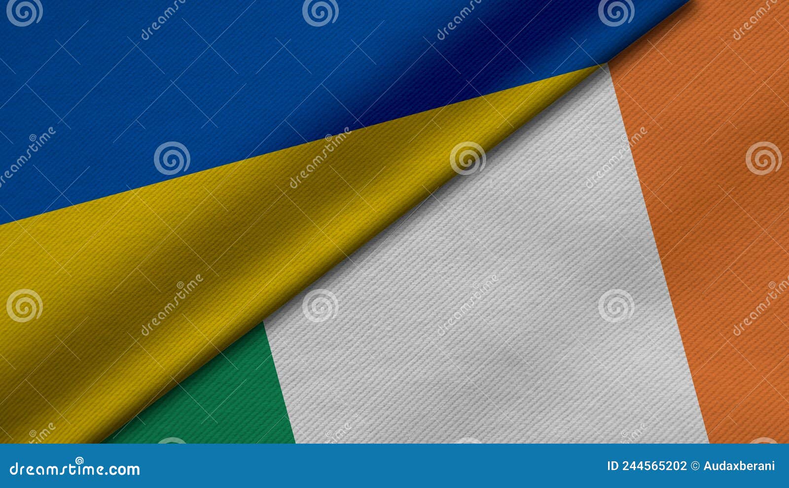3D Rendering of Two Flags from Ukraine and Republic of Ireland Together ...