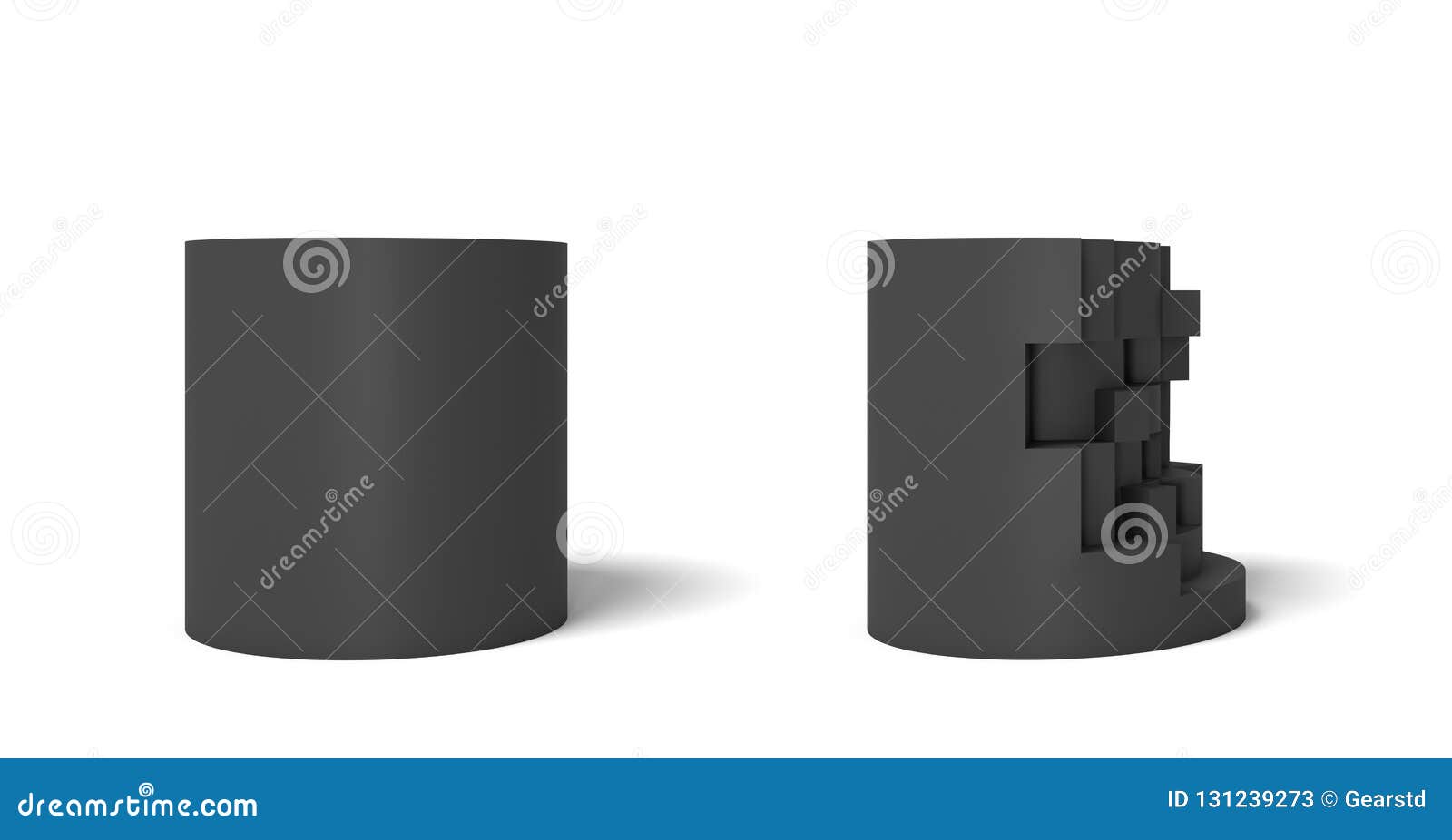 3d Rendering of Two Isolated Black Cylinder One Perfect and Whole and ...