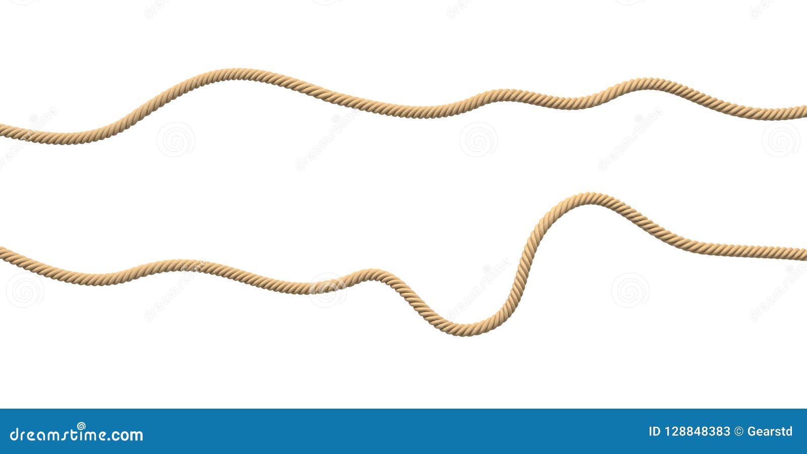 3d Rendering of Two Lines of Yellow Natural Rope Lying on a White ...