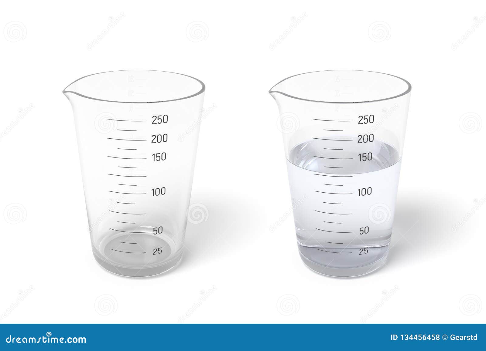 3d Rendering of Two Measuring Cups One Half Filled with Transparent ...