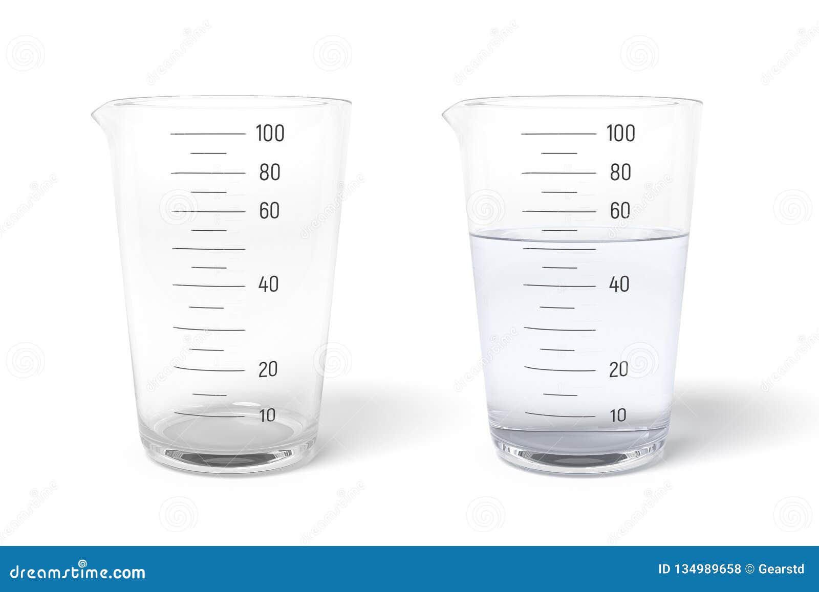 3d Rendering of Two Measuring Cups One Half Filled with Transparent ...