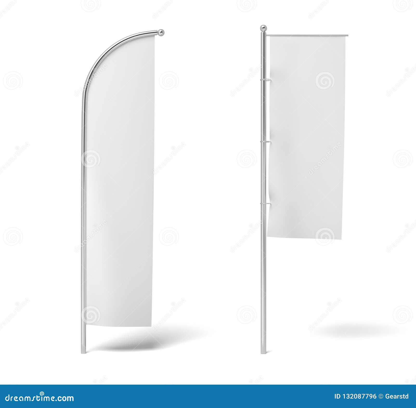 3d Rendering of Two Monochrome White Flags Hanging on Posts on a White ...
