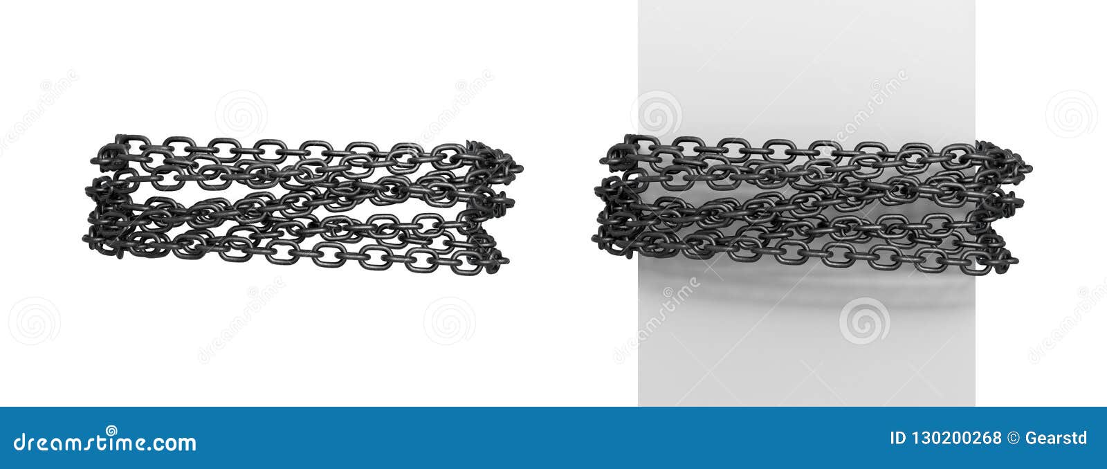 3d Rendering of a Two Pieces of Chain Messily Fastened Around a White ...