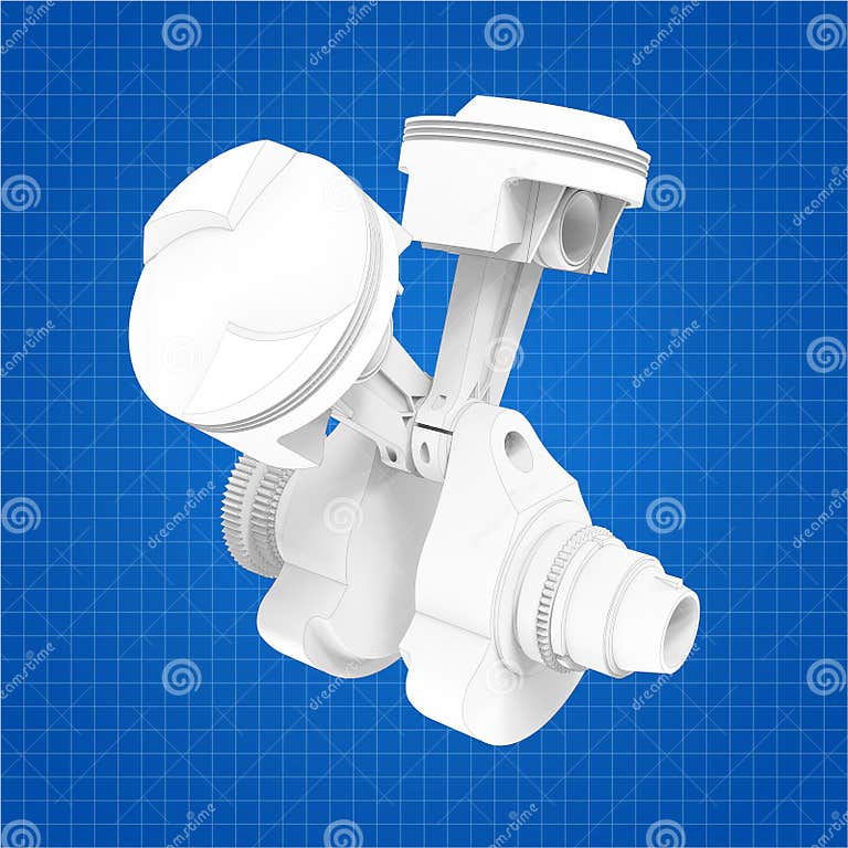 3D Rendering - Two Piston Engine Blueprint Stock Illustration ...