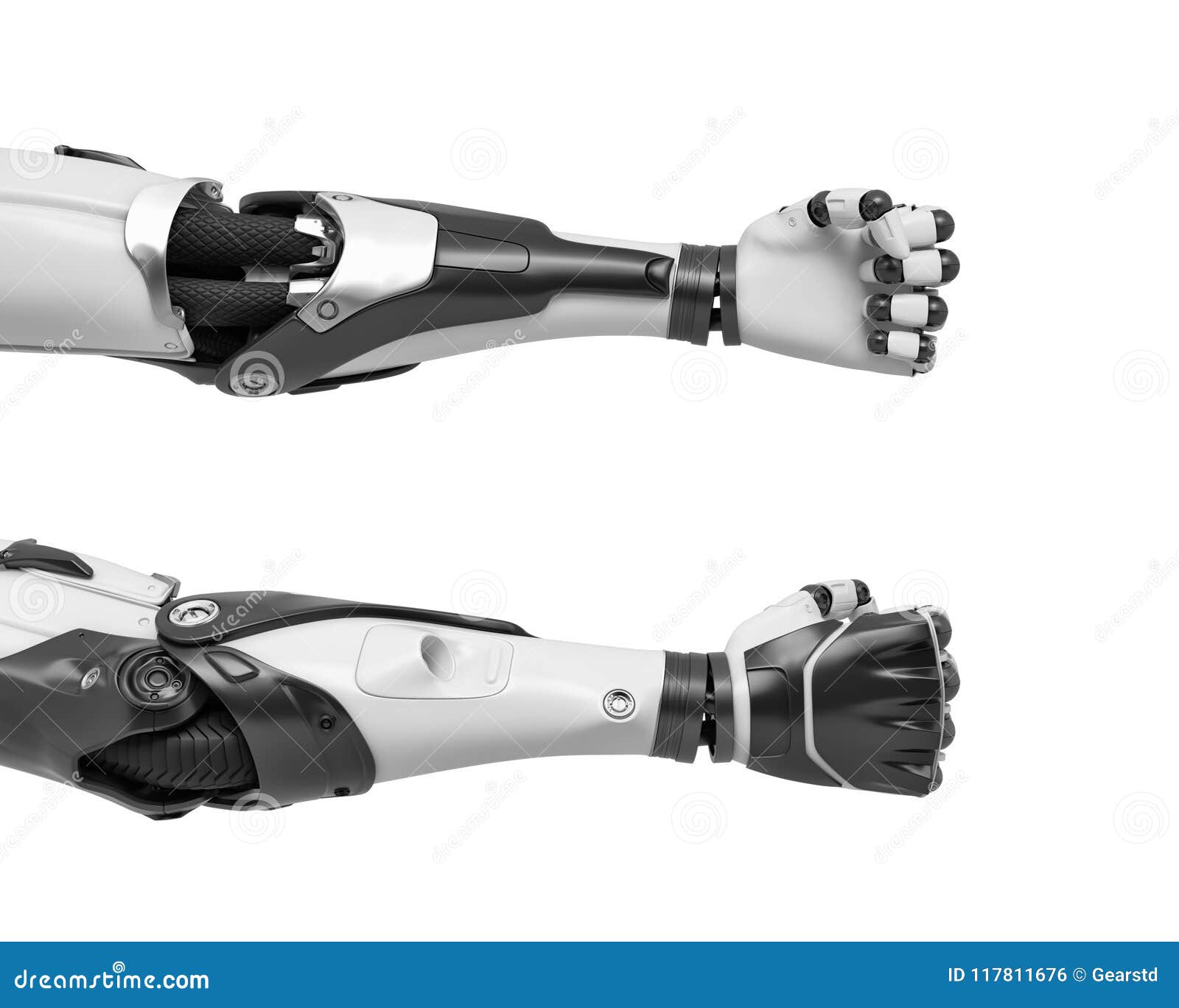 3d Rendering Of Two Robot Arms With Tight Fists Shown From Front And ...