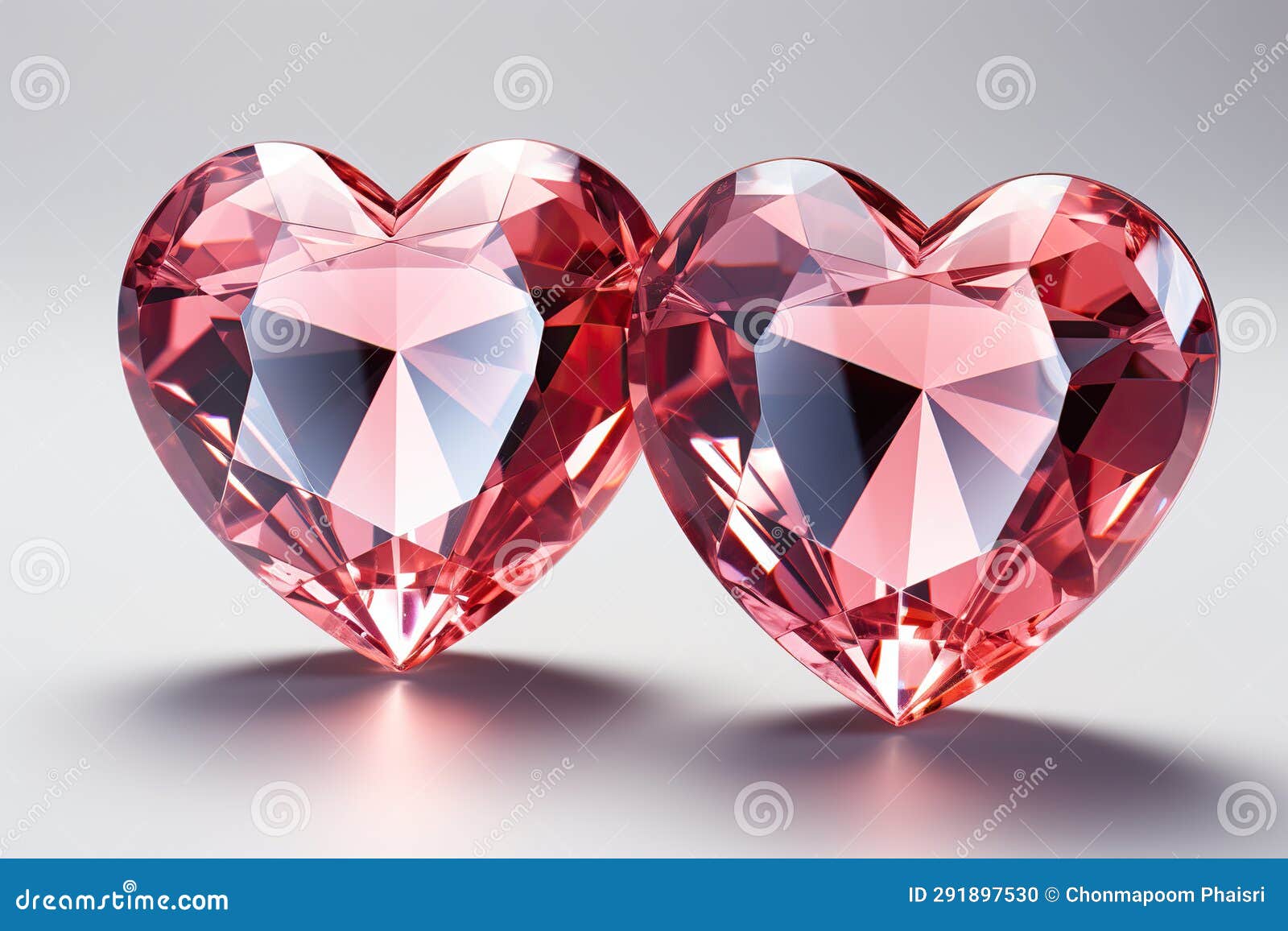 3d Rendering of Two Ruby Hearts on a White Background with Copy Space ...
