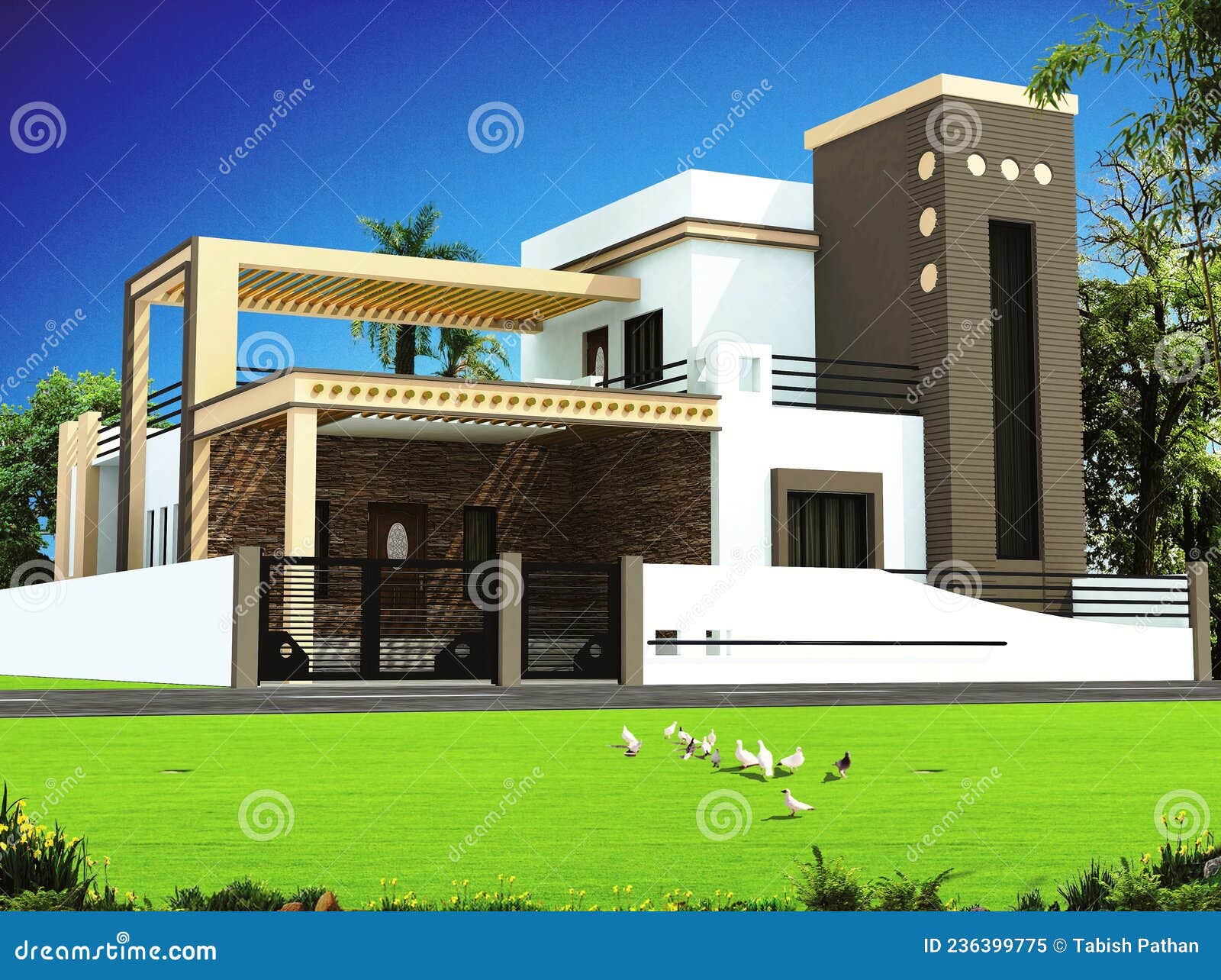 3D Rendering of a Two Storage Duplex House with an Abstract Exterior ...