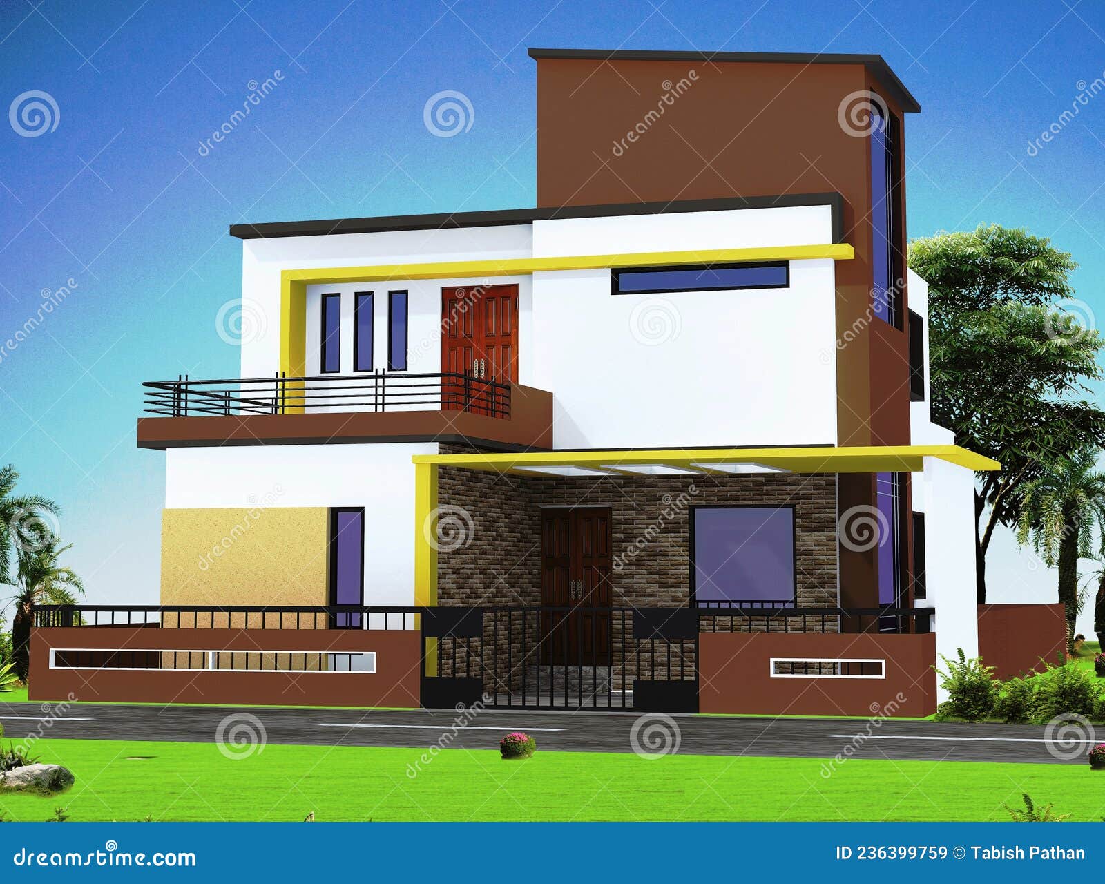 3D Rendering of a Two Storage House with an Abstract Exterior Design ...