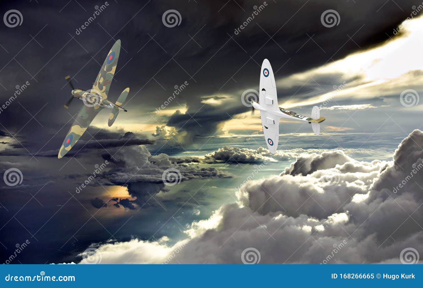 3d Rendering of Two World War Two Airplanes Flying Together in the ...