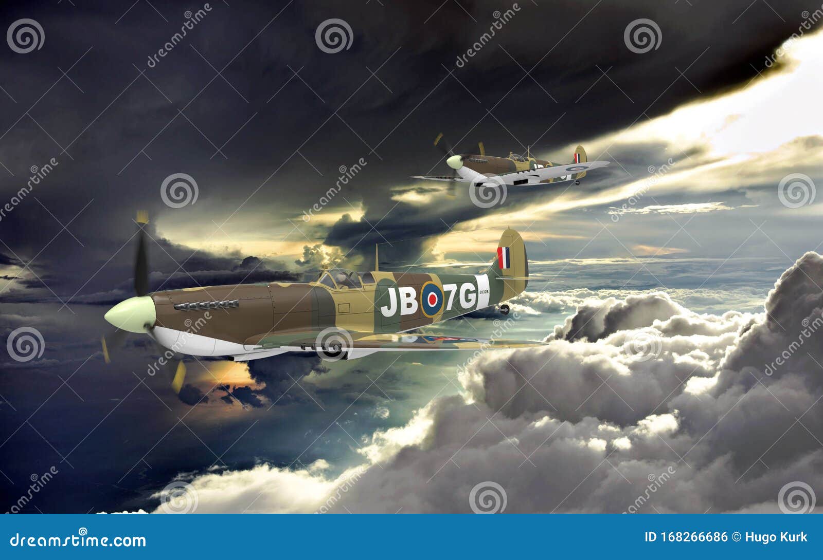 3d Rendering of Two World War Two Airplanes Flying Together in the ...
