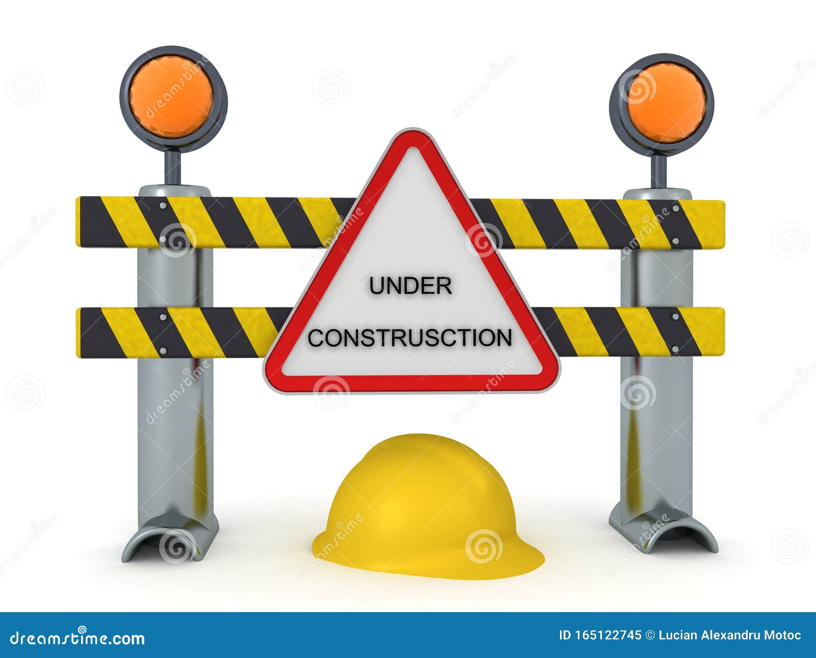3D Rendering of Under Construction Sign and Construction Helmet Stock ...