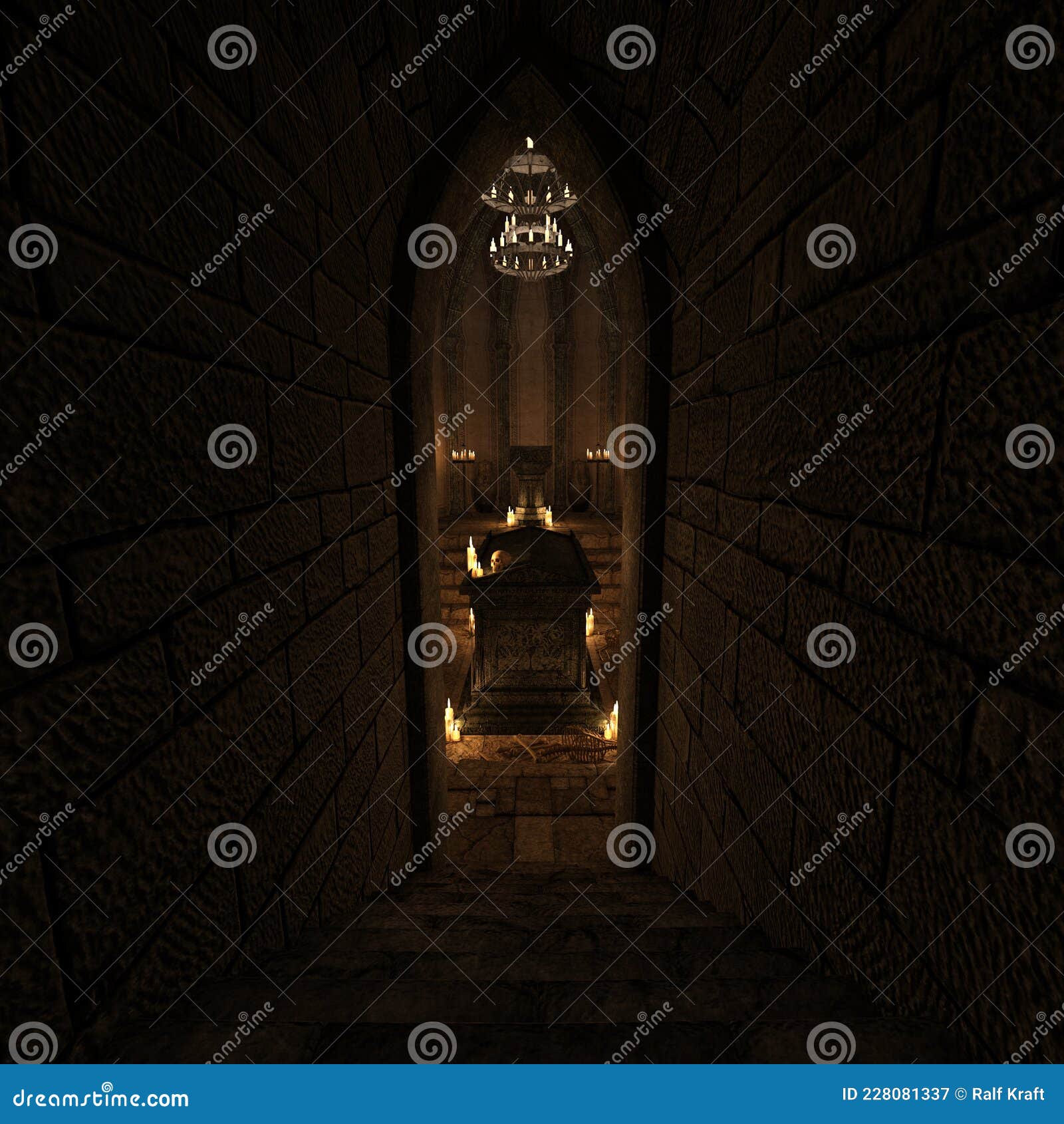 3d-illustration of a Scary Crypt with Candles in a Tomb Stock ...