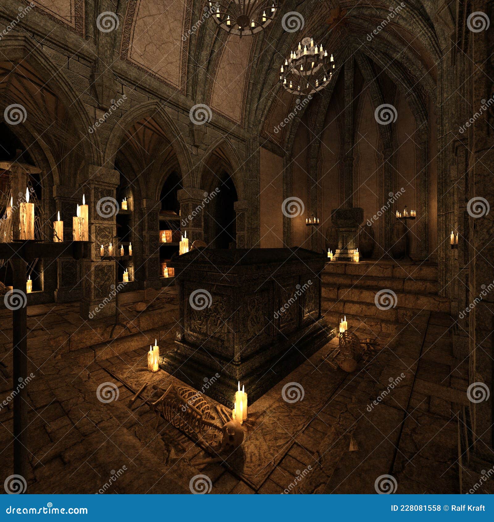 3d-illustration of a Scary Crypt with Candles in a Tomb Stock ...