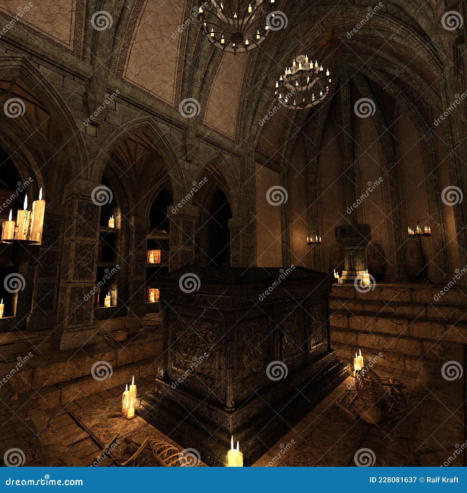 3d-illustration of a Scary Crypt with Candles in a Tomb Stock ...