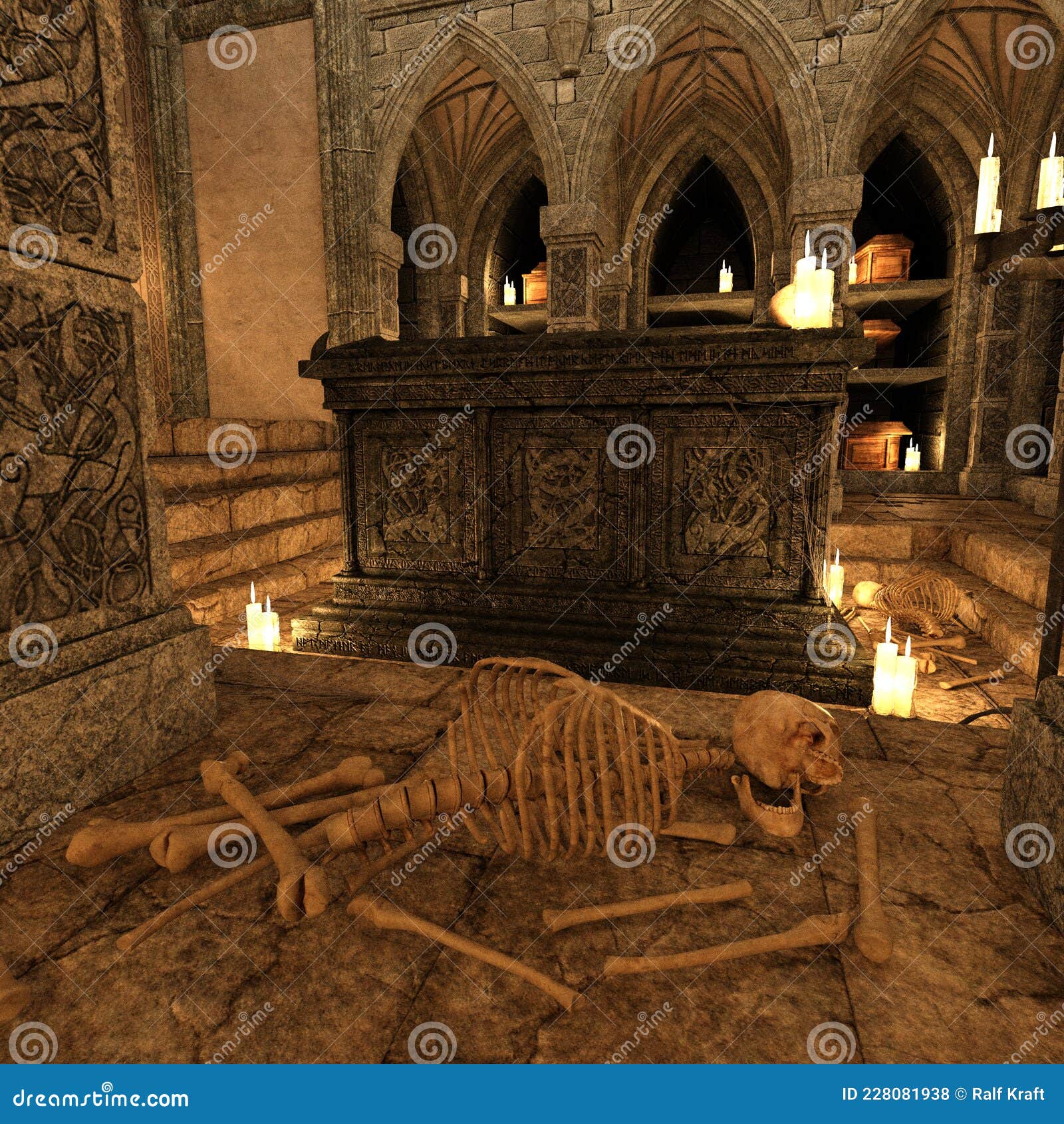 3d-illustration of a Scary Crypt with Candles in a Tomb Stock ...