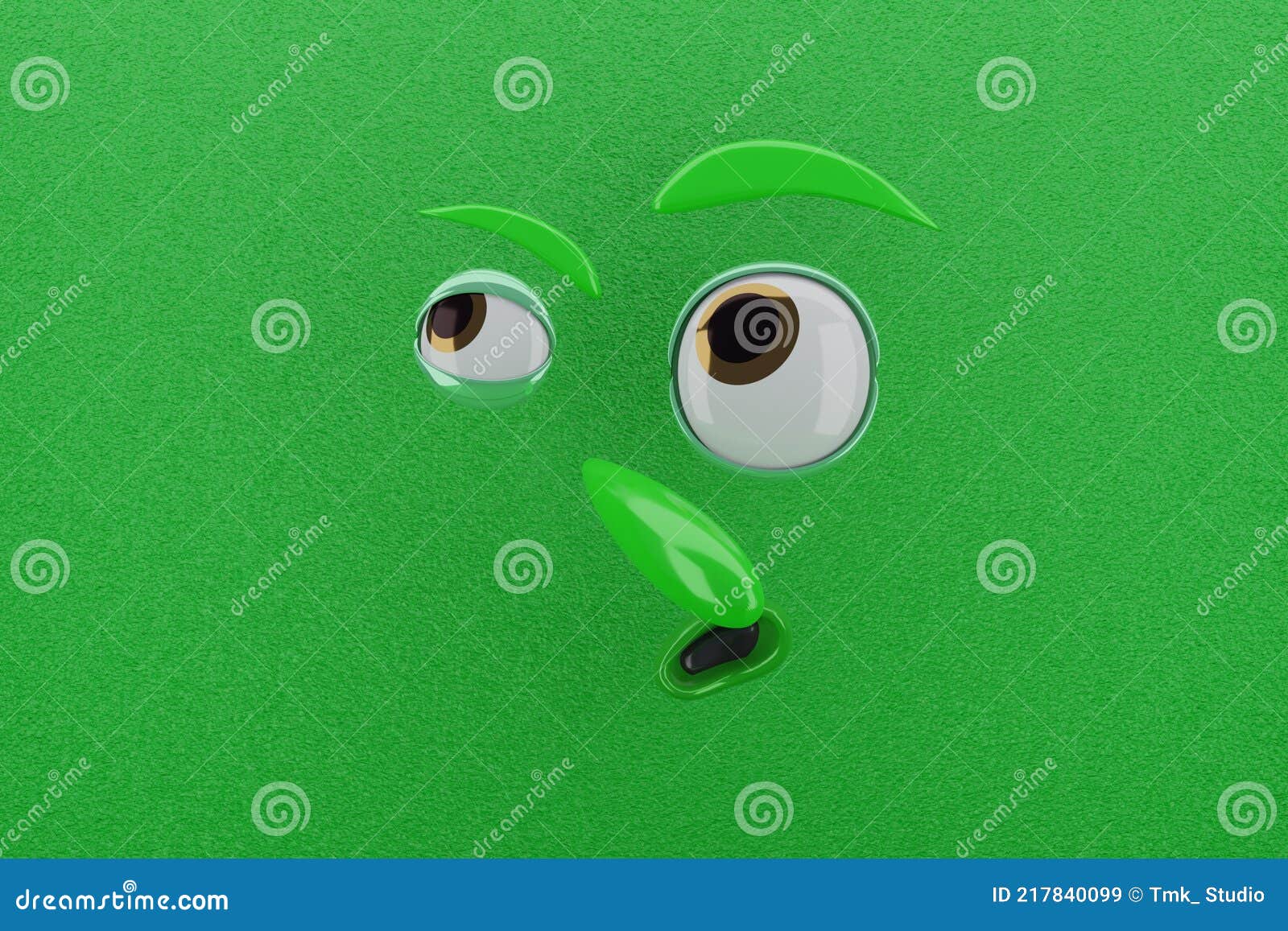 3d Rendering of Unique Face, Confused Expression, Cloud and Green Wall ...