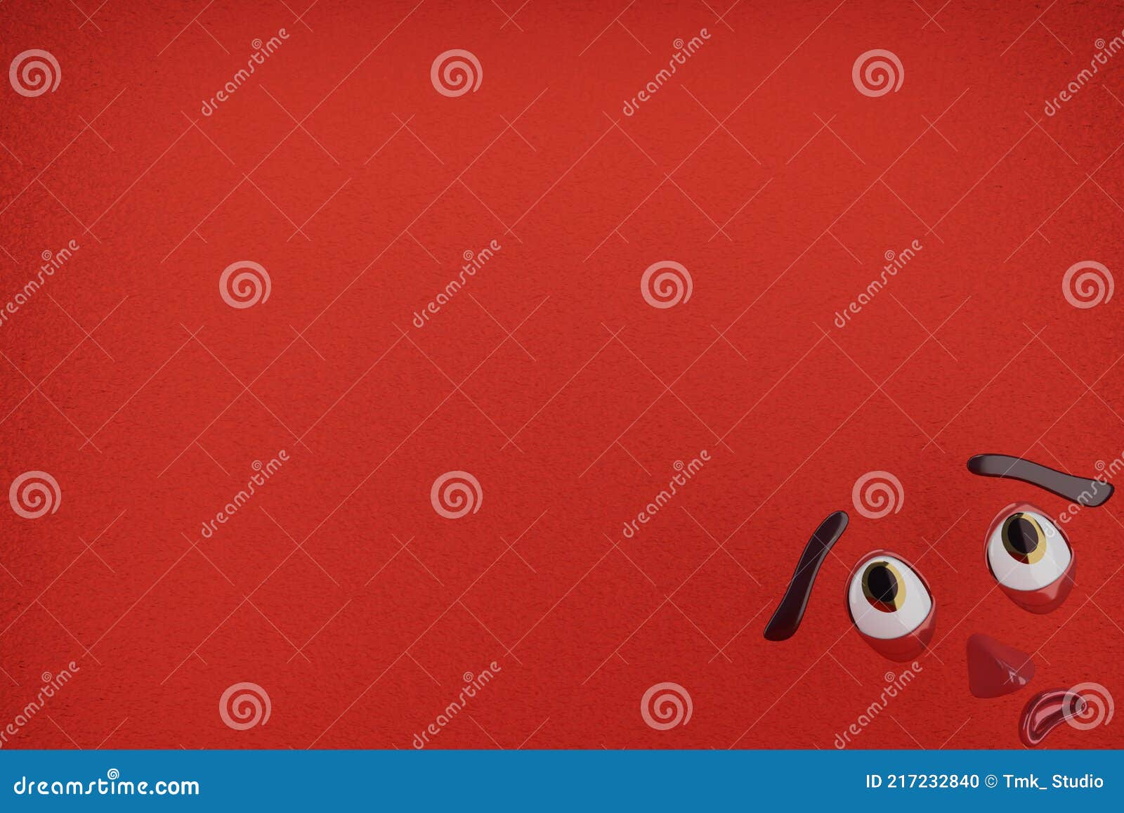 3d Rendering of Unique Face, Scary Face, Corner Position and Red Wall ...