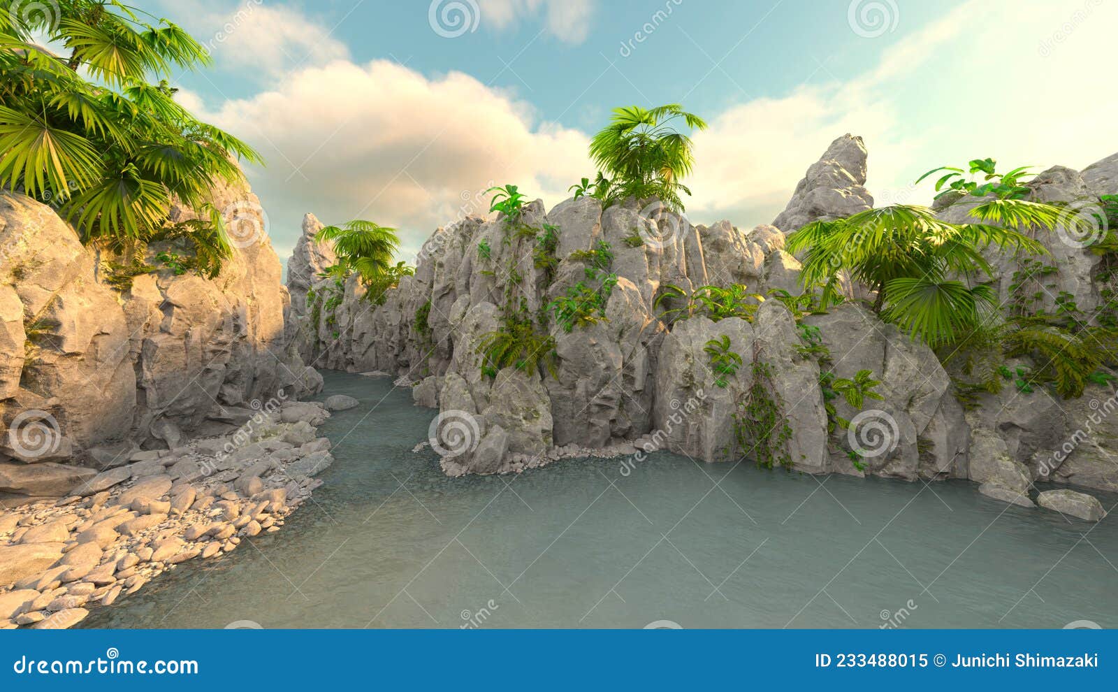 3D Rendering of the Valley Landscape Stock Illustration - Illustration ...