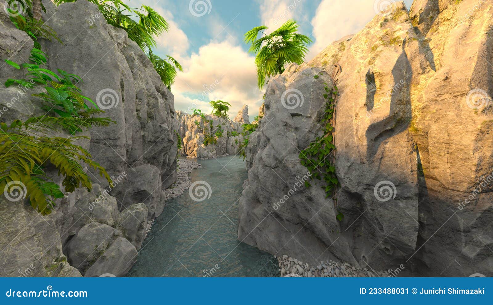 3D Rendering of the Valley Landscape Stock Illustration - Illustration ...