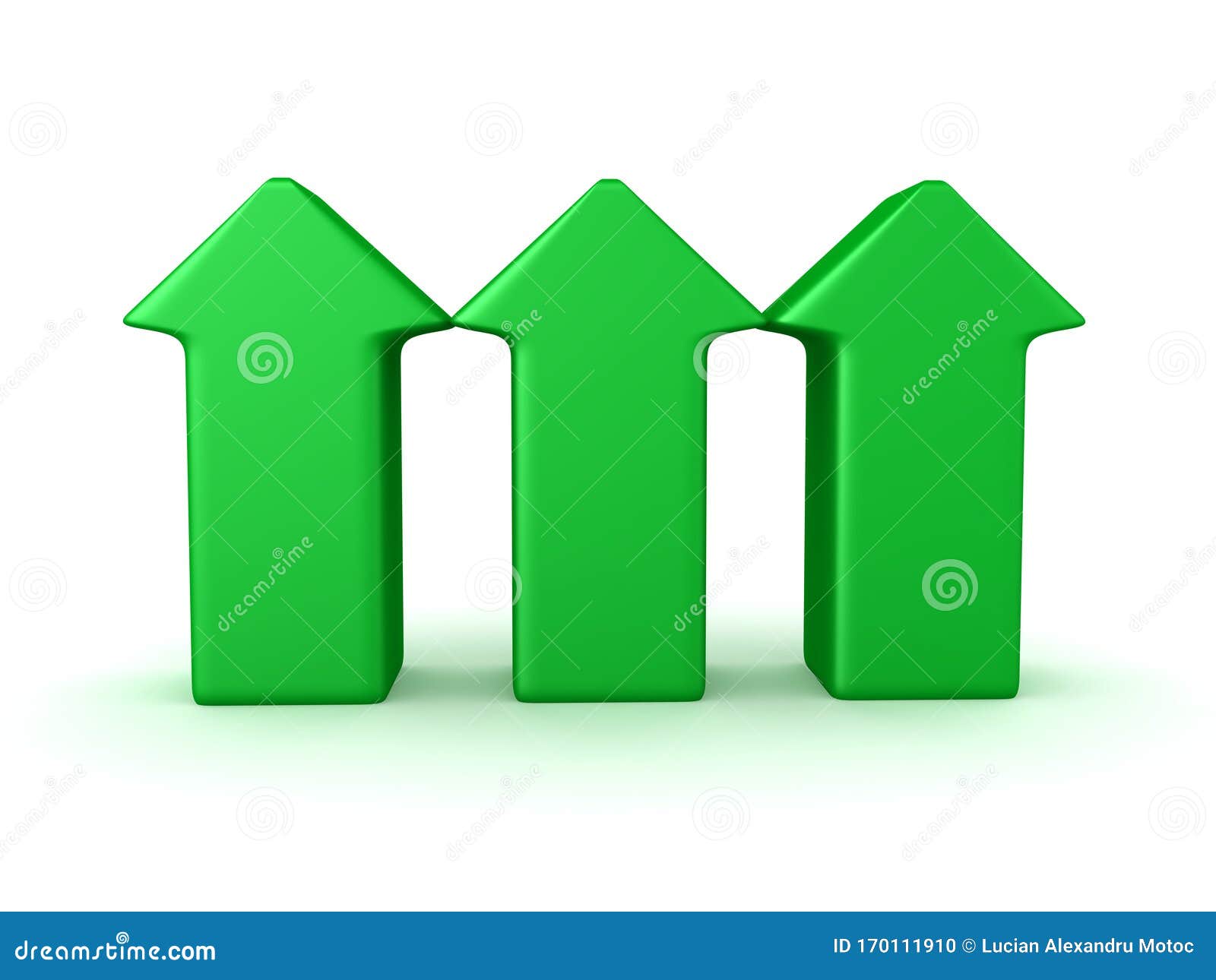 3D Rendering Van Drie Groene Pijlen Naar Boven Gericht Stock ...