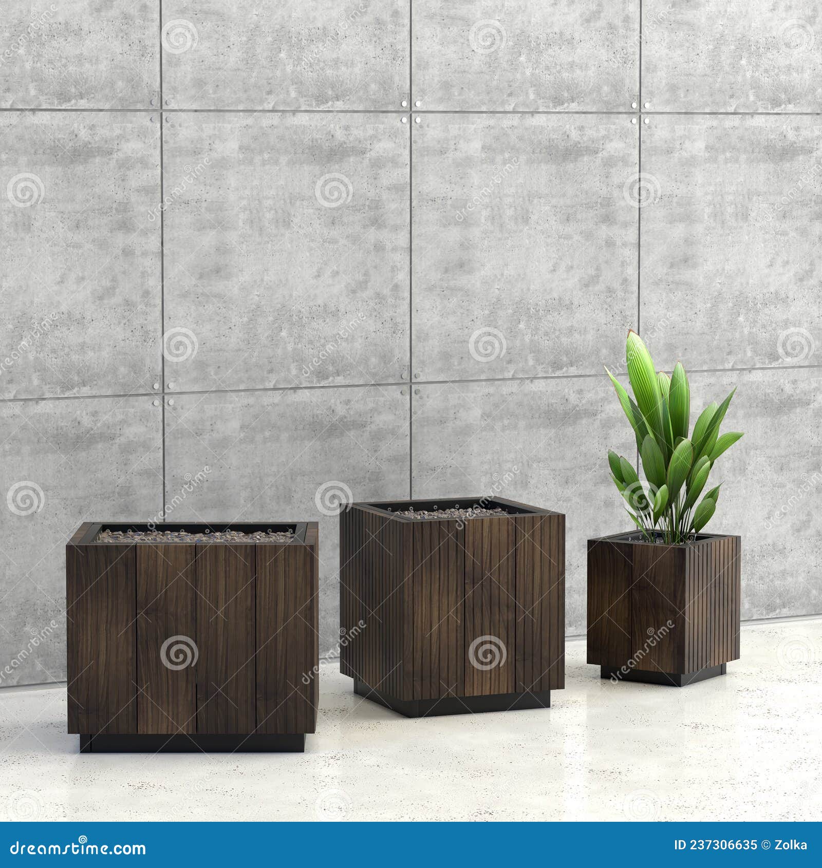 3D Rendering Variants Wood Flower Pots for Interior Stock Illustration ...