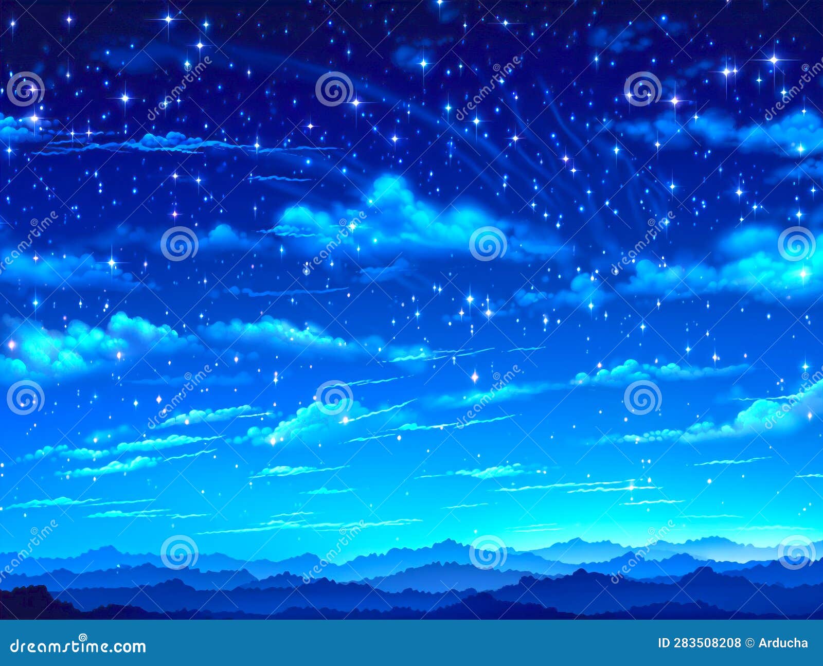 3d Rendering View of Sky at Night in Nature Stock Illustration ...
