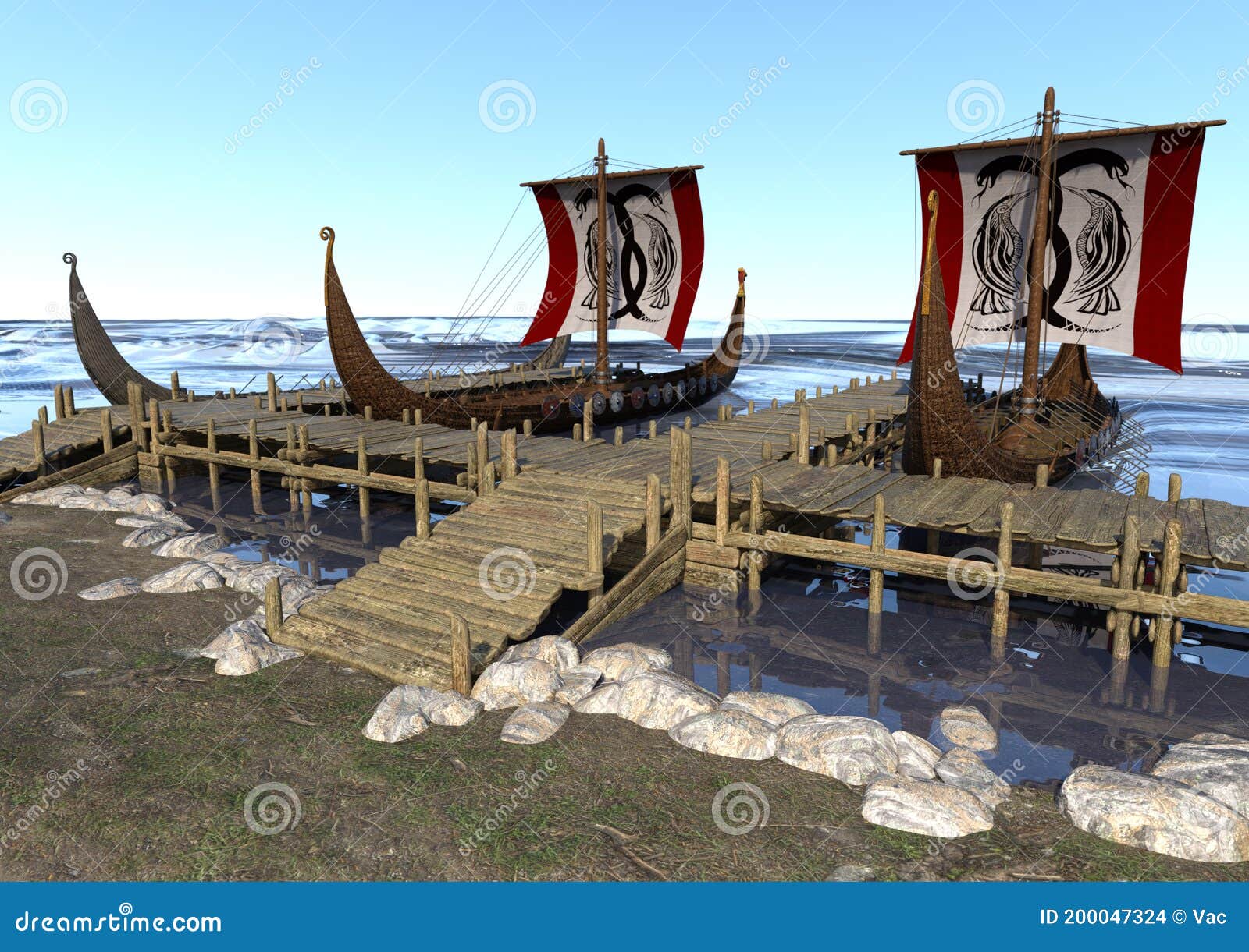 3D Rendering Vikings Boats stock illustration. Illustration of ancient ...