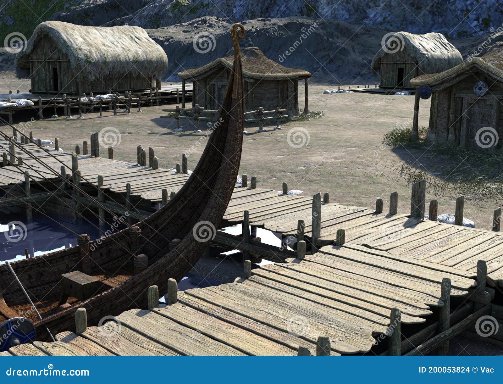 3D Rendering Vikings Village Stock Illustration - Illustration of ...