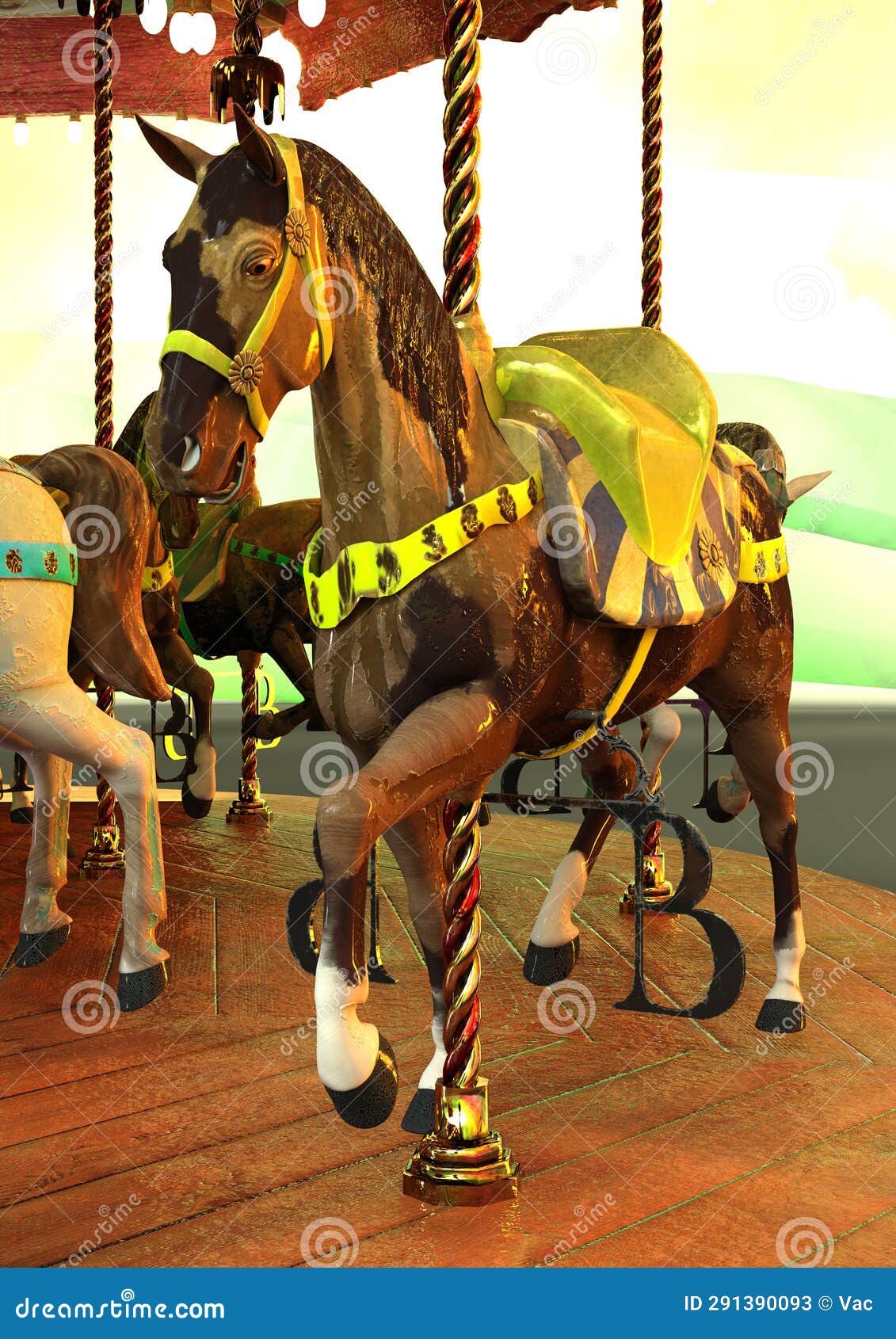 3D Rendering Vintage Carnival Carousel Stock Illustration - Illustration of classic, leisure ...