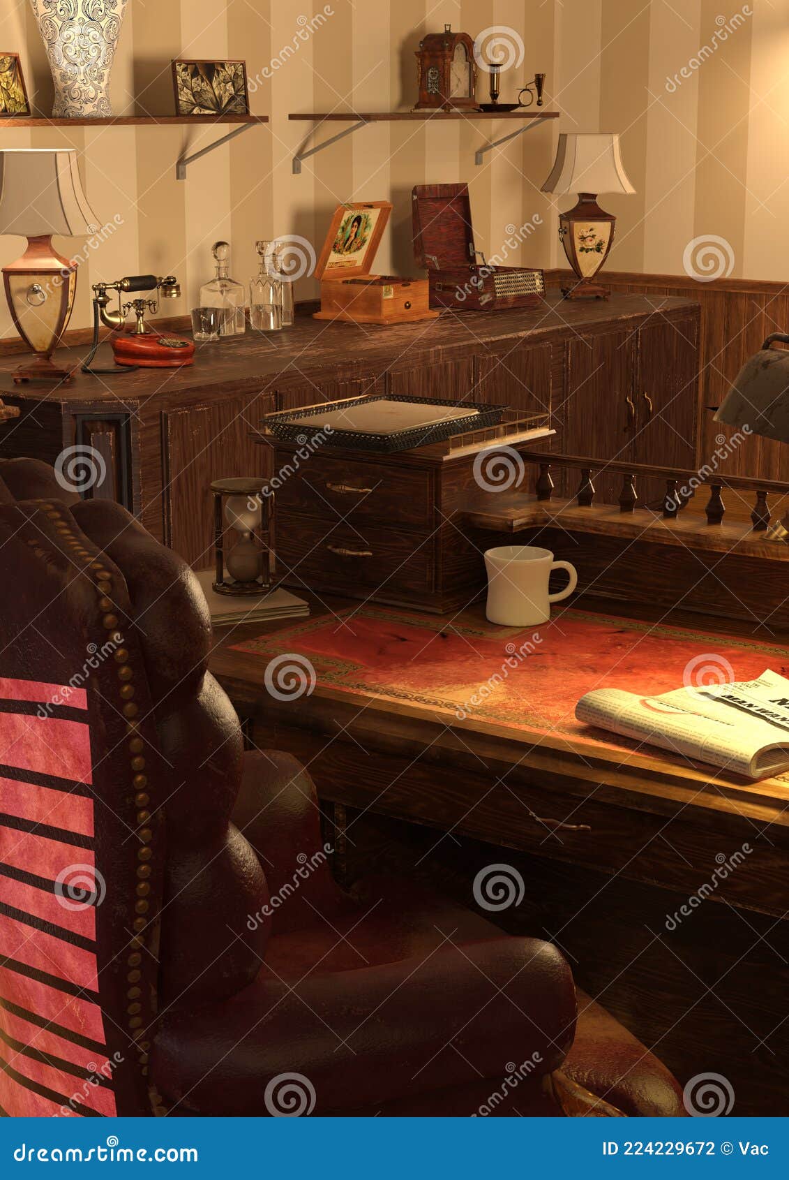 Vintage Office Interior With Night Reception Desk Stock Photo ...