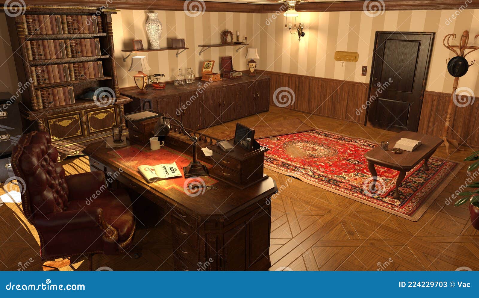 3D Rendering Vintage Office Stock Illustration - Illustration of ... 3D Rendering Vintage Office Stock Illustration - Illustration of ...
