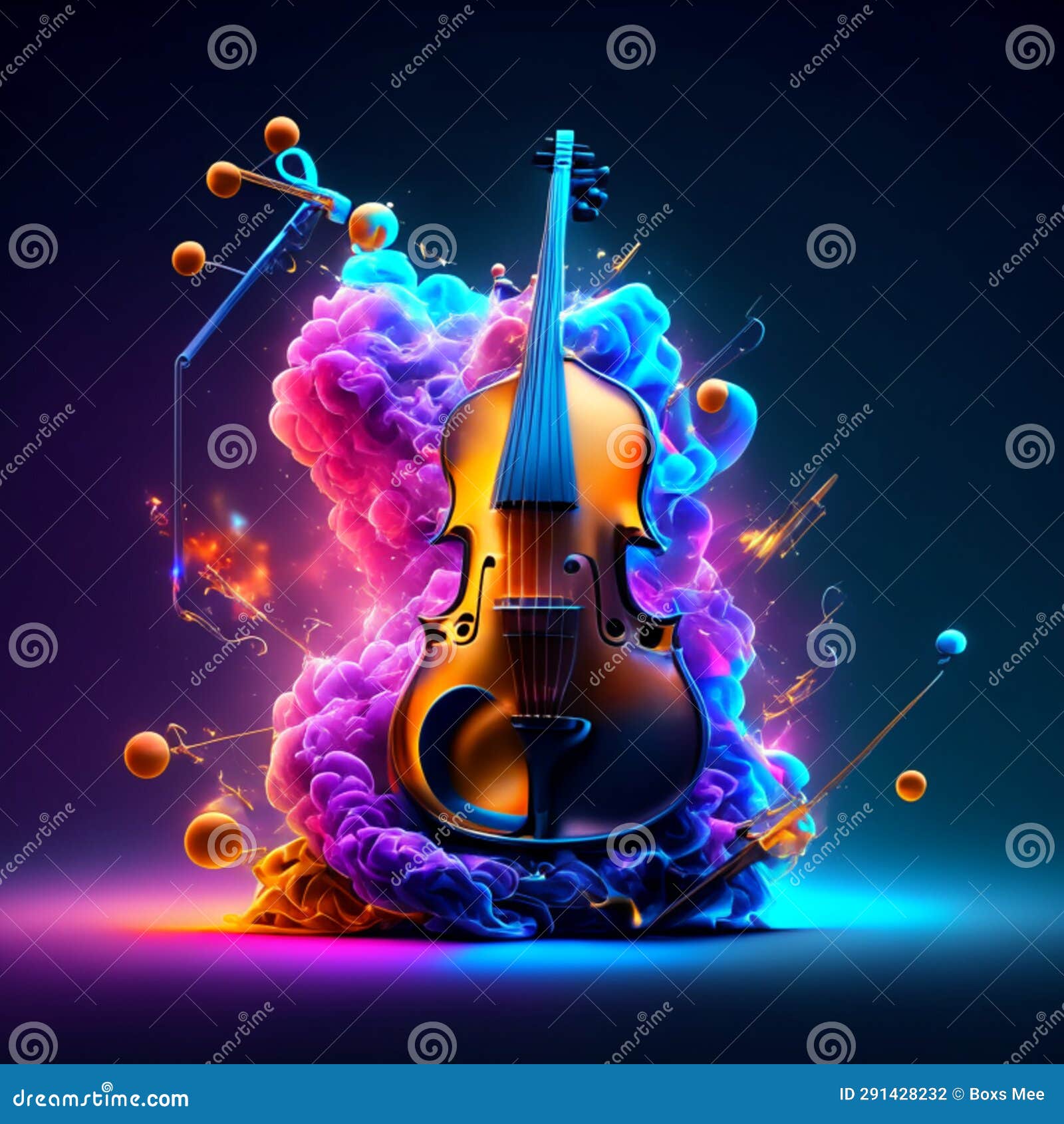 3d Rendering of a Violin in an Explosion of Particles on a Dark ...