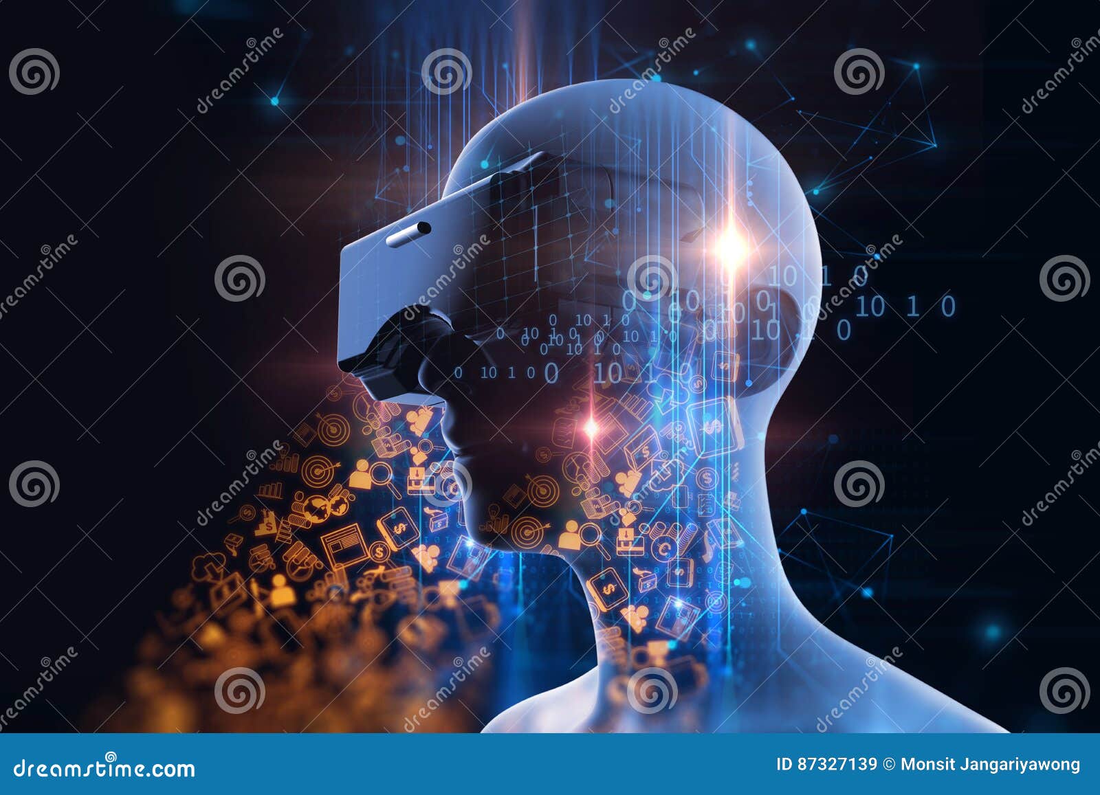 3d Rendering of Virtual Human in VR Headset on Futuristic Technology ...