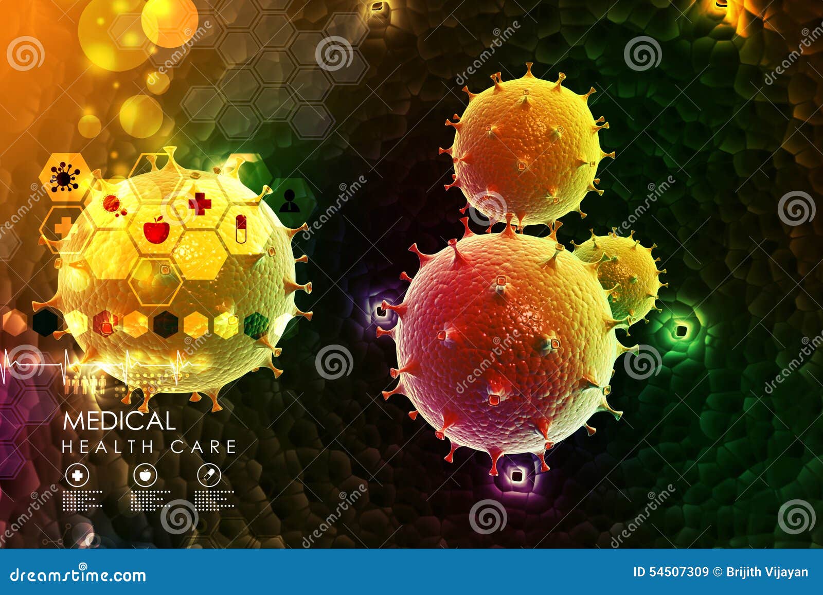 3d rendering of a virus stock image. Image of germs, biology - 54507309