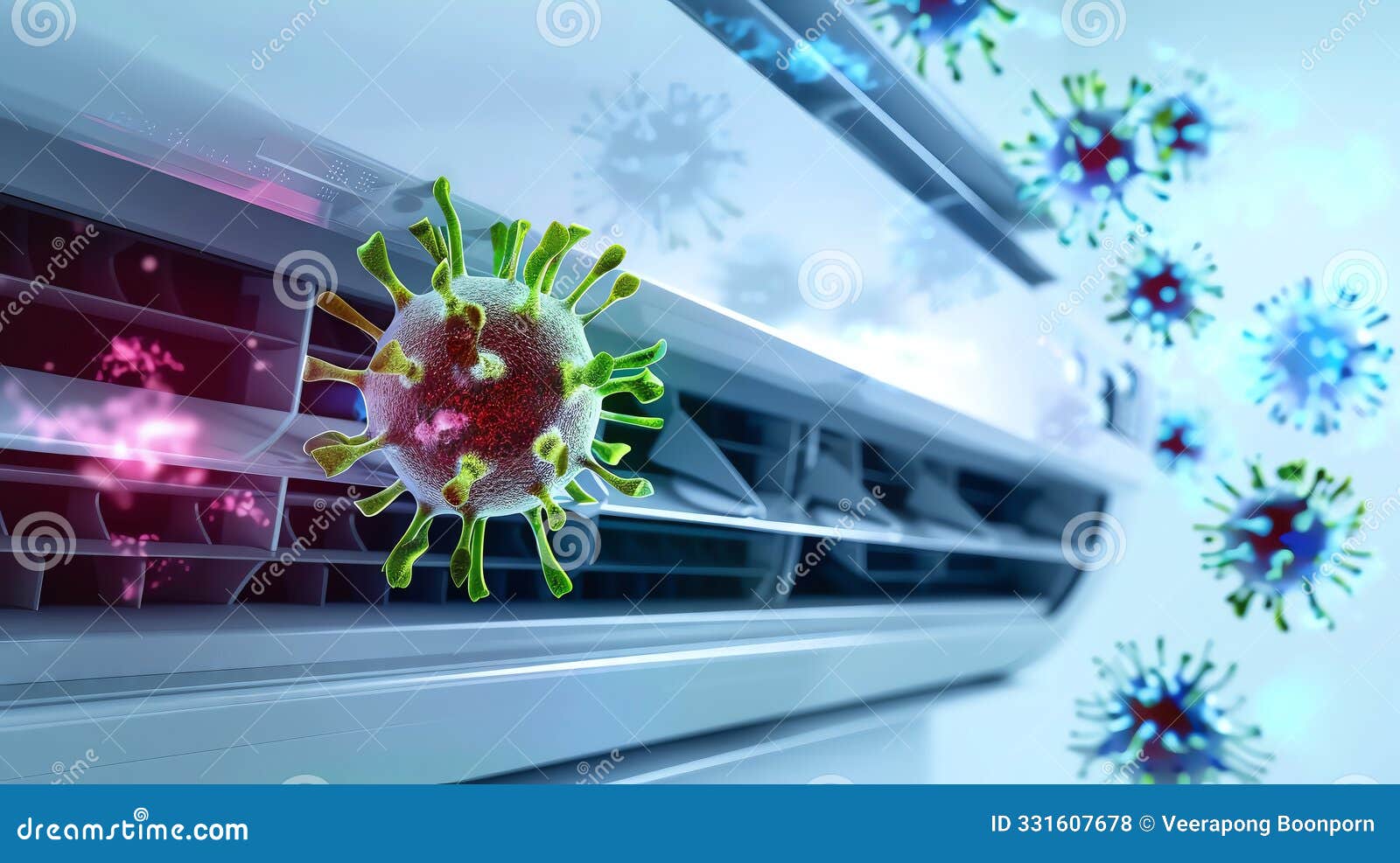 3D Rendering of Viruses Inside the Air Conditioner. Concept of ...