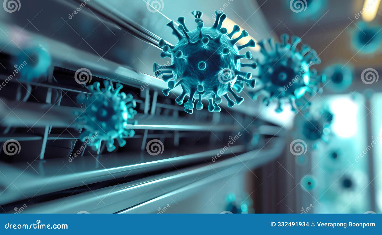 3D Rendering of Viruses Inside the Air Conditioner. Concept of ...