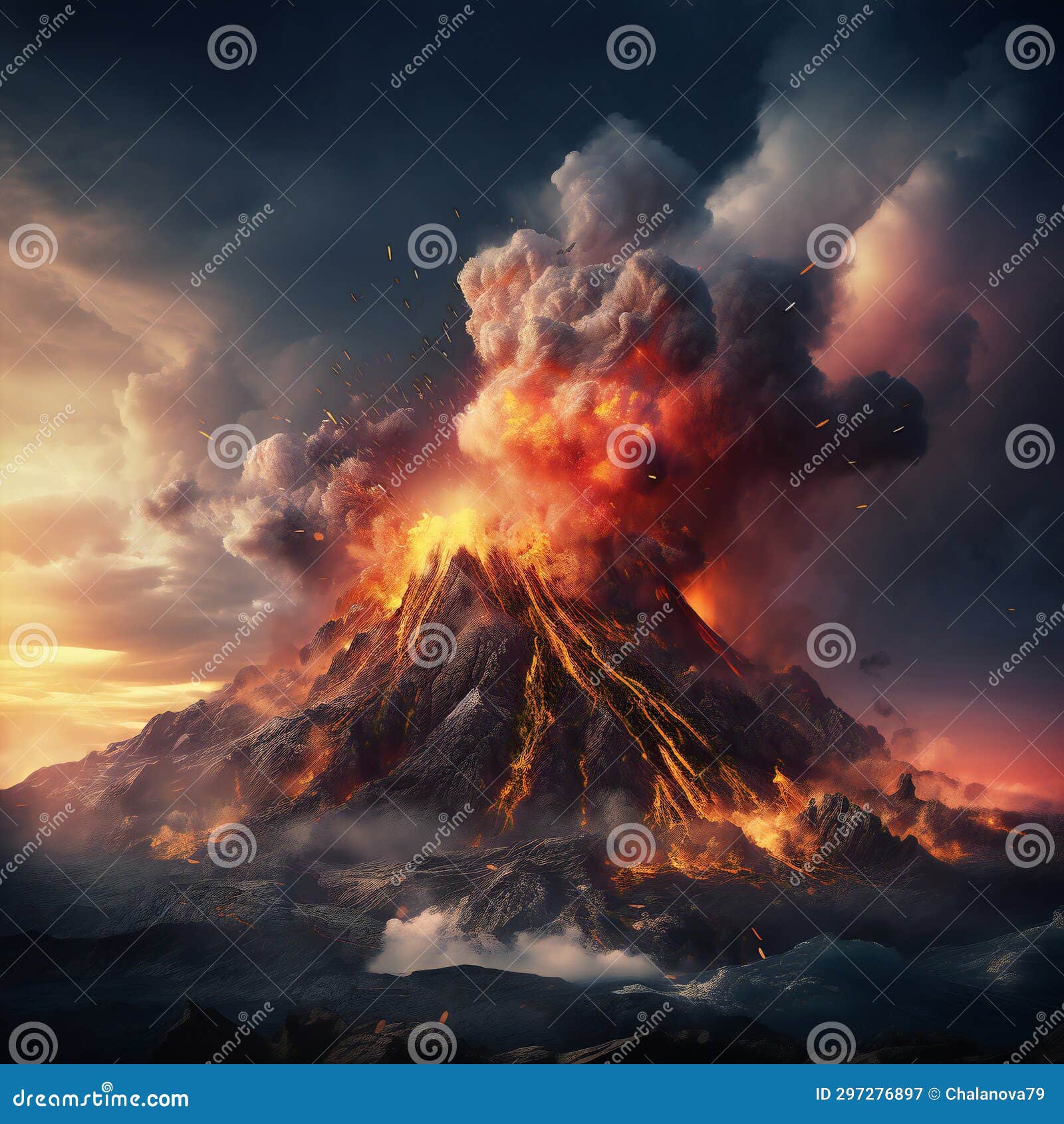 3D Rendering of the Volcano, Volcanic Eruption Stock Illustration ...