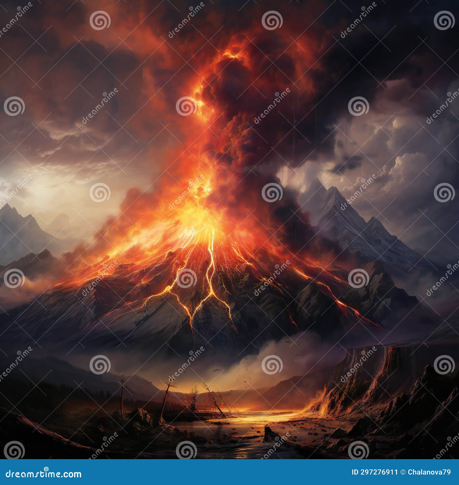 3D Rendering of the Volcano, Volcanic Eruption Stock Illustration ...