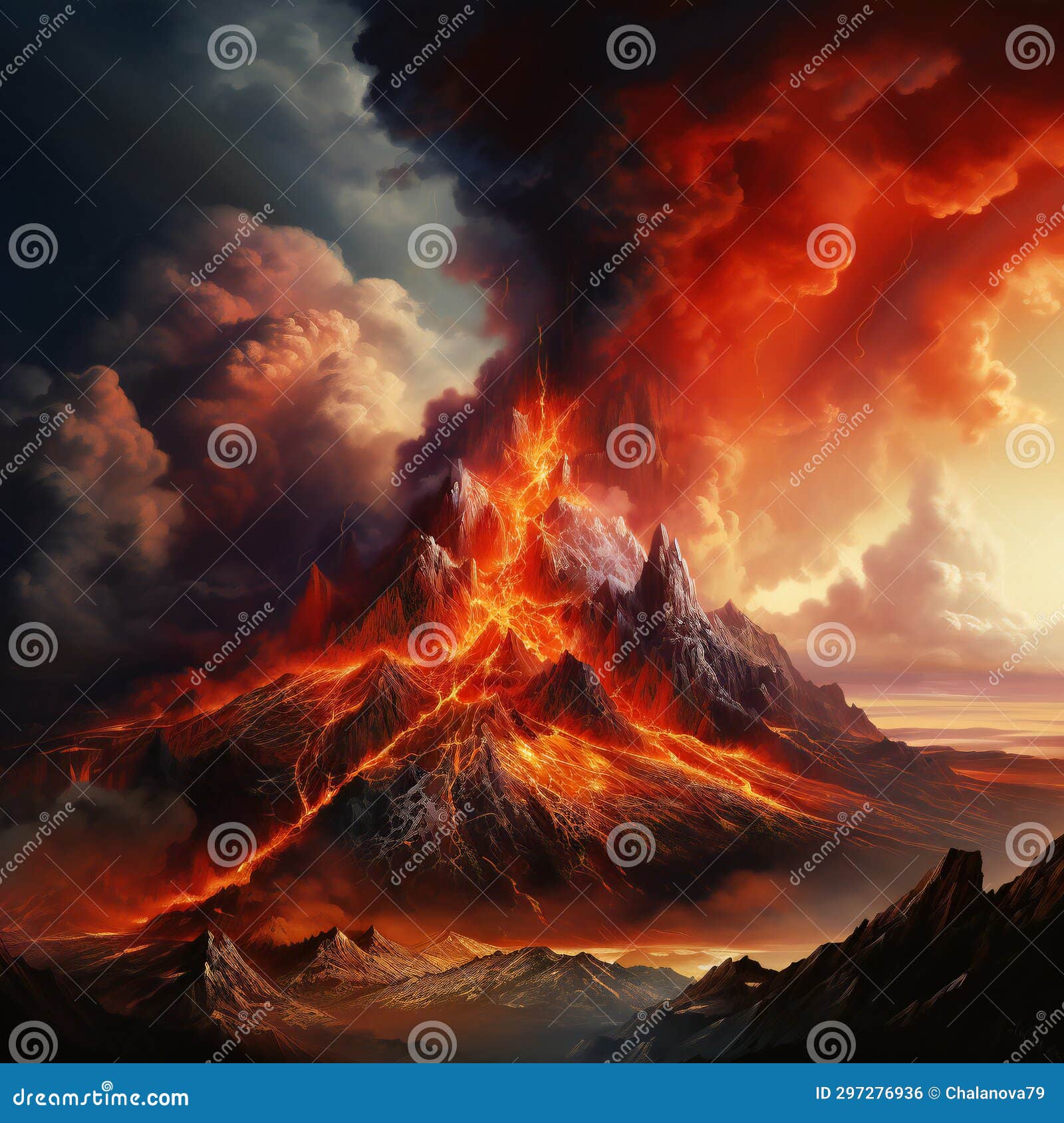 3D Rendering of the Volcano, Volcanic Eruption Stock Illustration ...