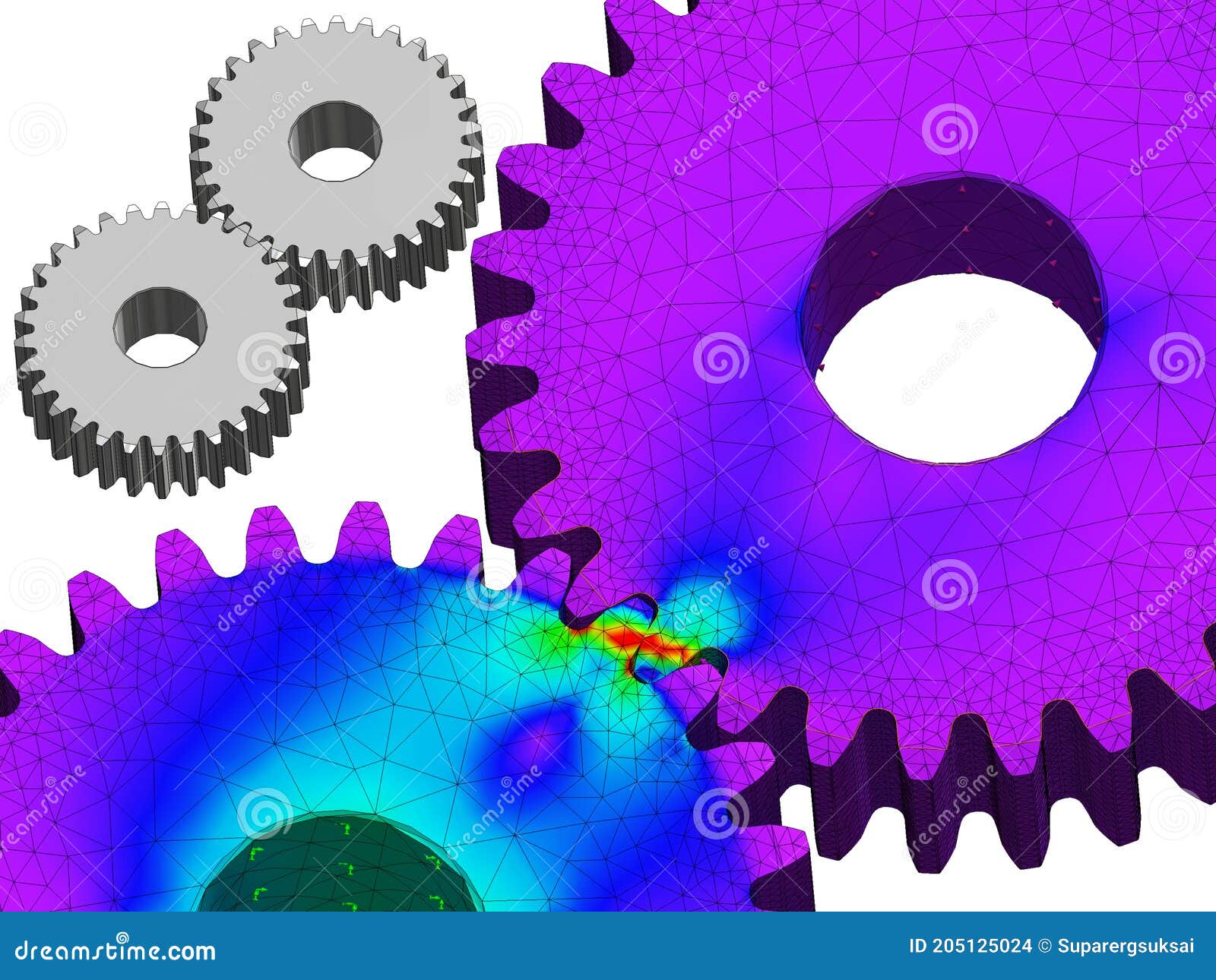 3D Rendering of Von Mises Stress on Meshed Gear Teeth Using FEA Stock ...