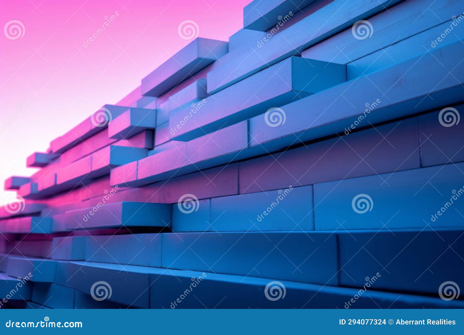3d Rendering of a Wall of Blue and Pink Bricks Stock Illustration ...