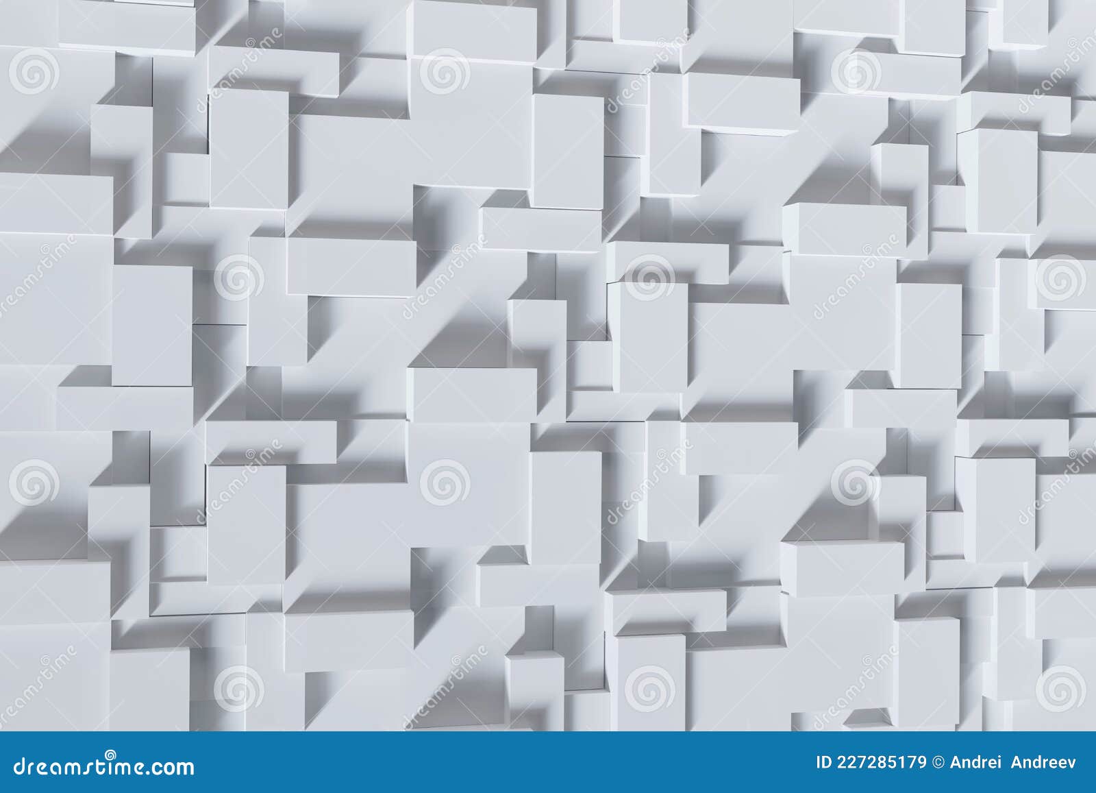 3D Rendering, Wall of Chaotic Jumble of White Rectangular Blocks of ...