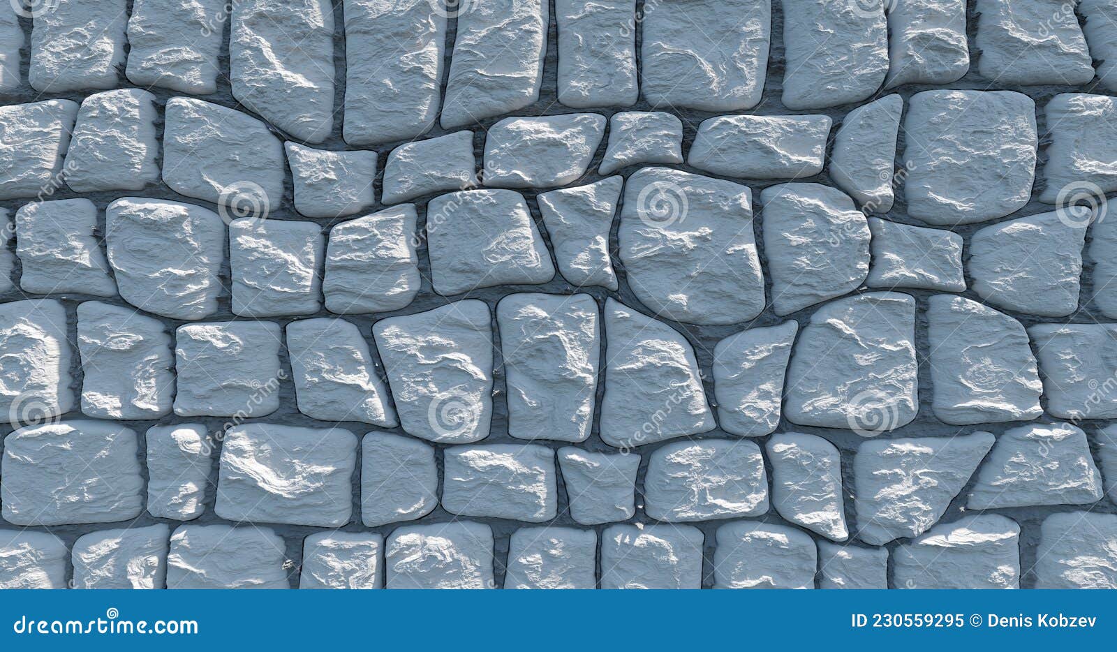 3D Rendering. Wall Masonry in White Cobblestone or Stone with a Front ...