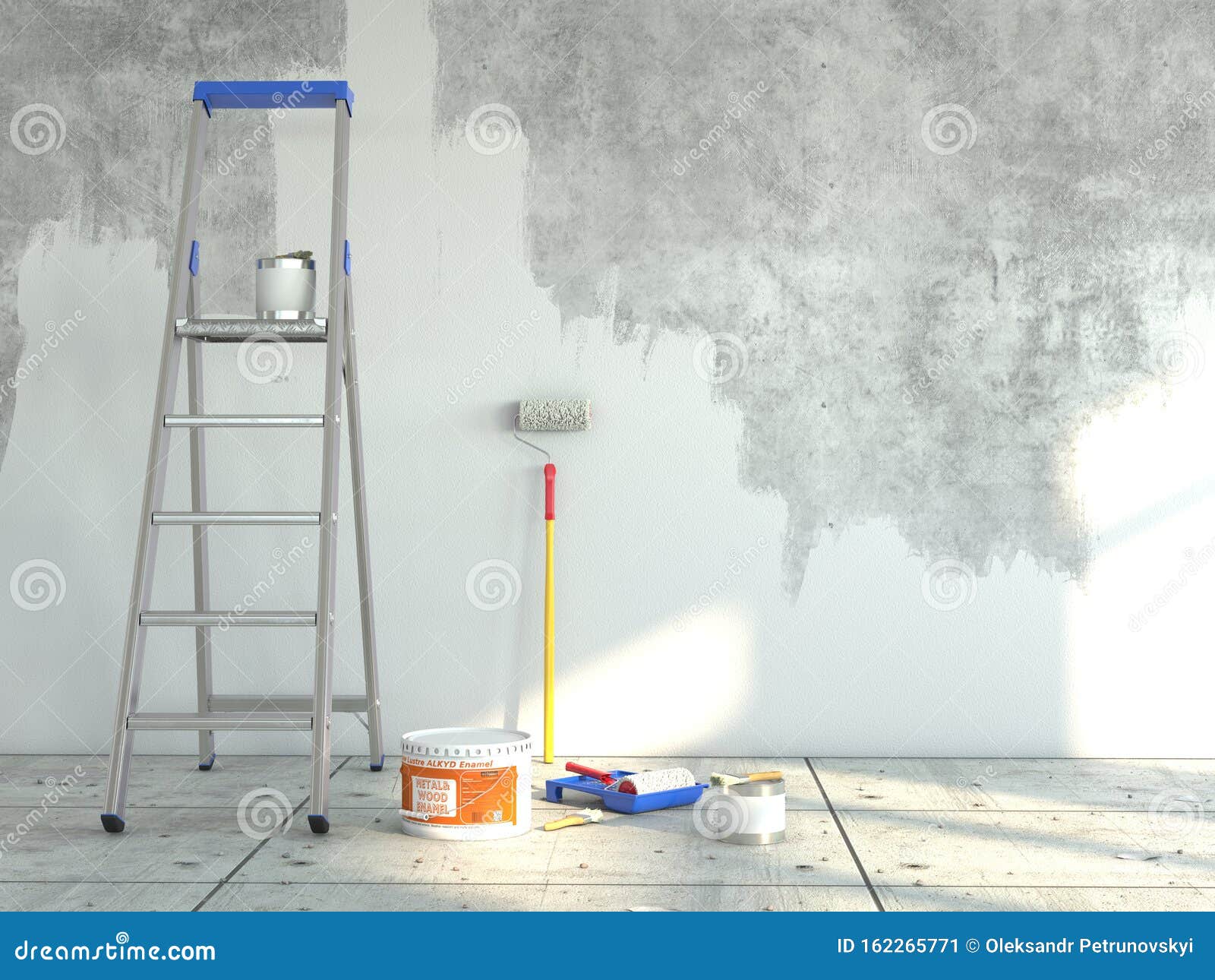3D rendering wall painting stock illustration. Illustration of roller ...