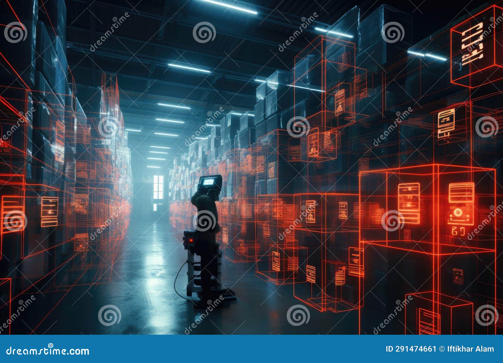 3d Rendering of Warehouse with Buildings and a Forklift in the ...