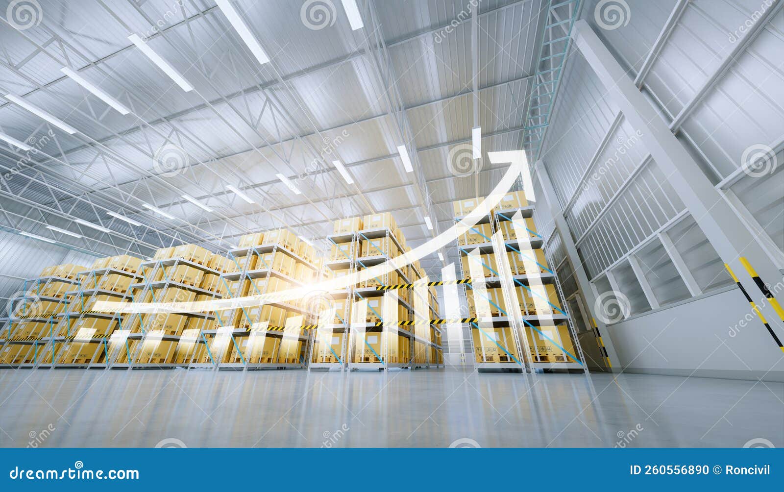 3d Rendering of Warehouse with Concept for Growth, Productivity. Stock ...